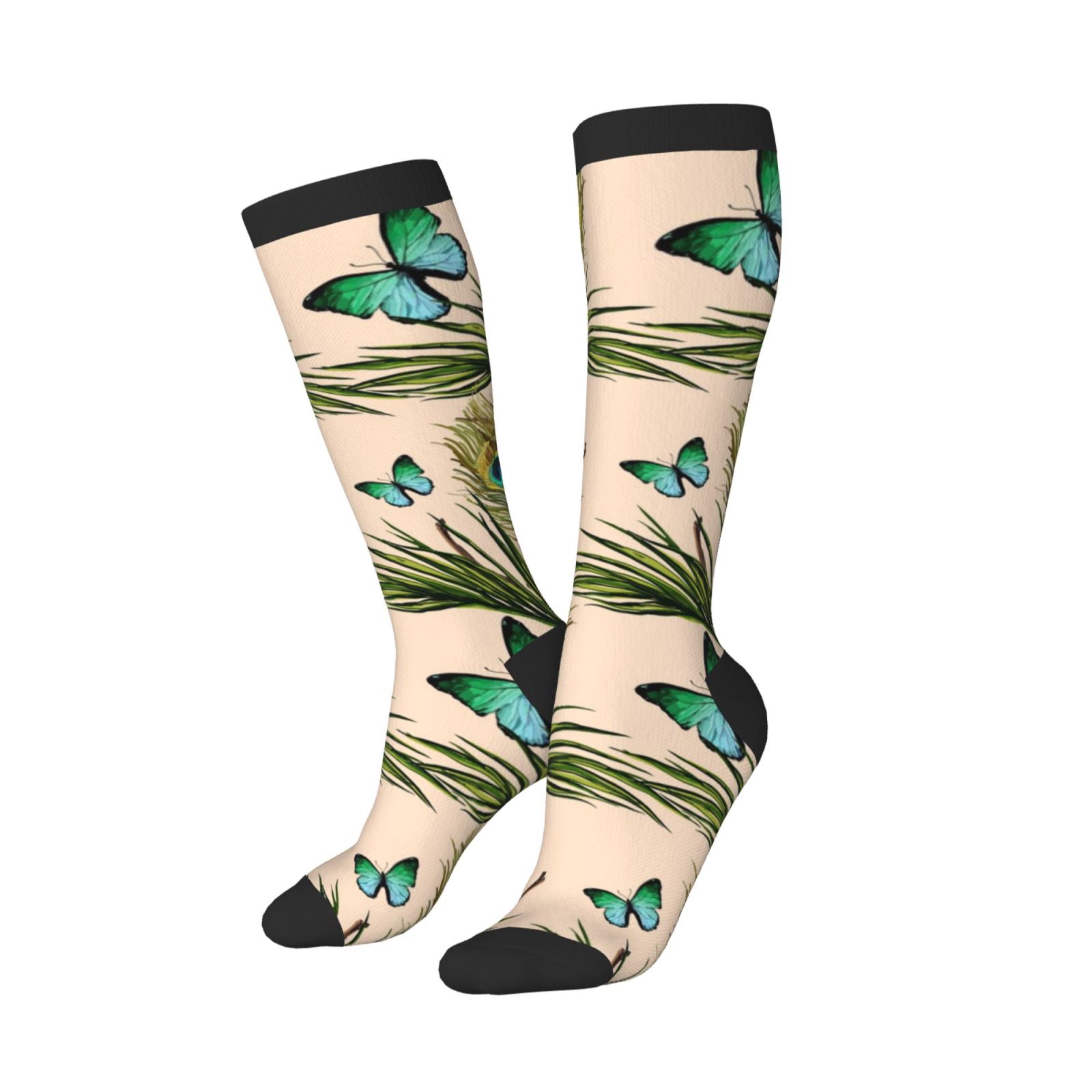 Balery Butterflies And Peacock Feathers Printed Novelty Socks Men's ...