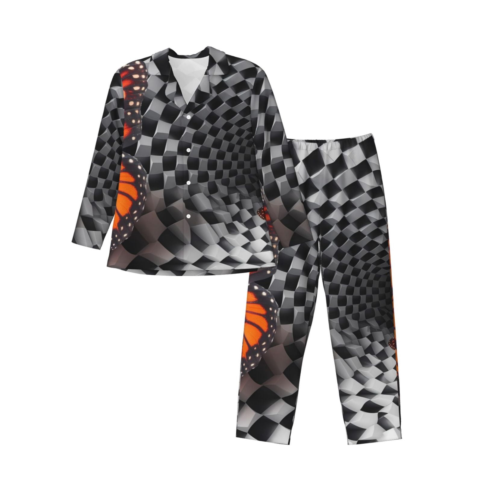 Balery Butterflies Optical Illusion Pattern Pajama Sets for Men Long ...