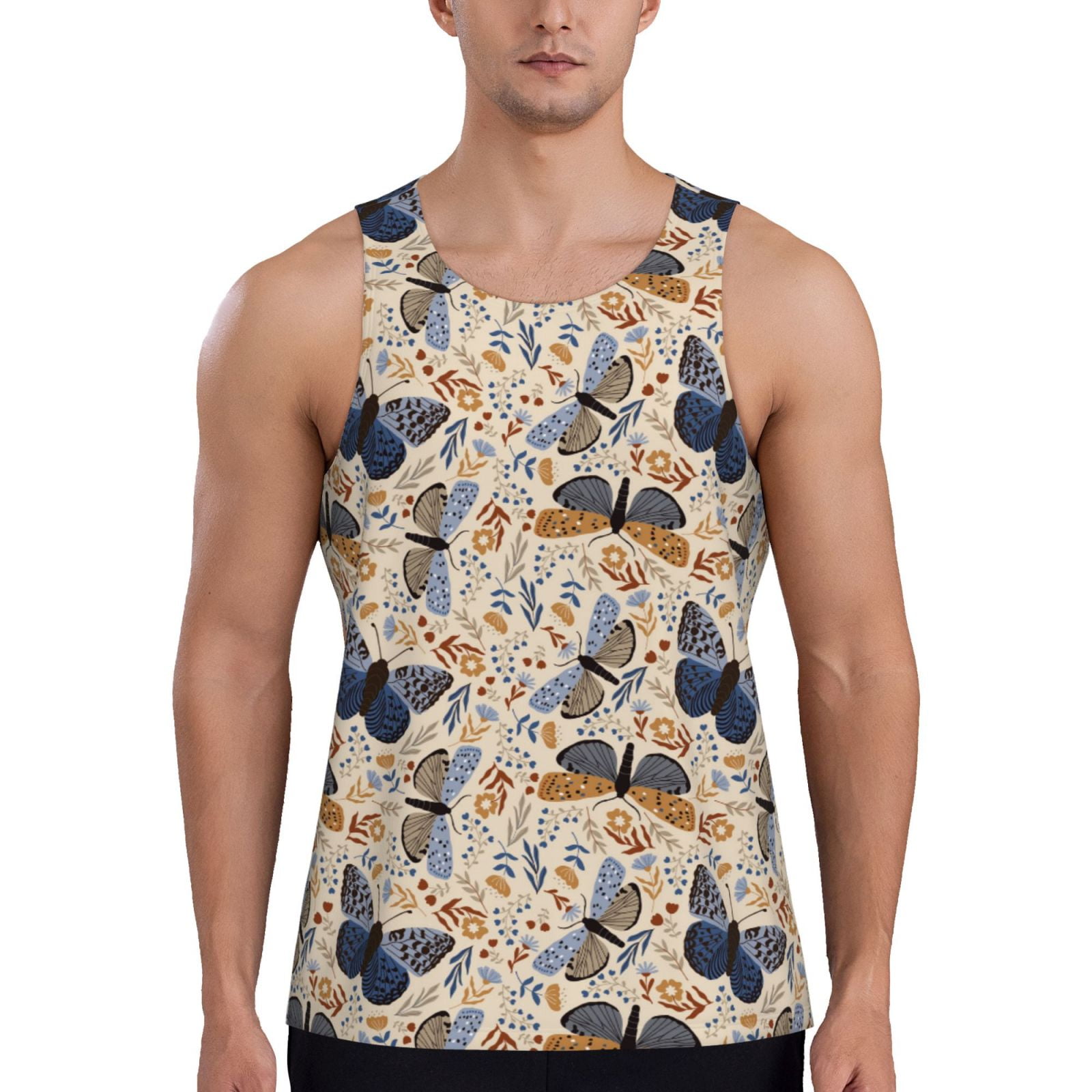 Balery Butterflies Pattern Men's Workout Tank Top Gym Muscle Tee ...