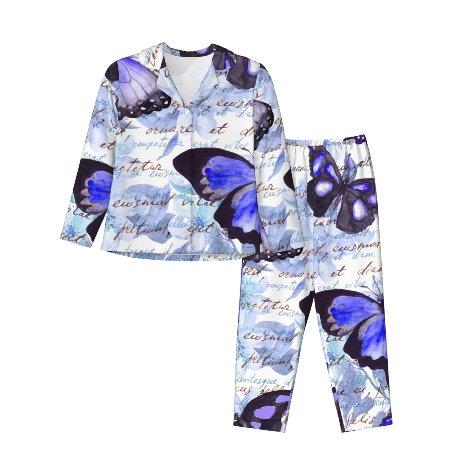 Balery Butterflies Pattern Pajama Sets for Women Long Sleeve 2 Piece ...