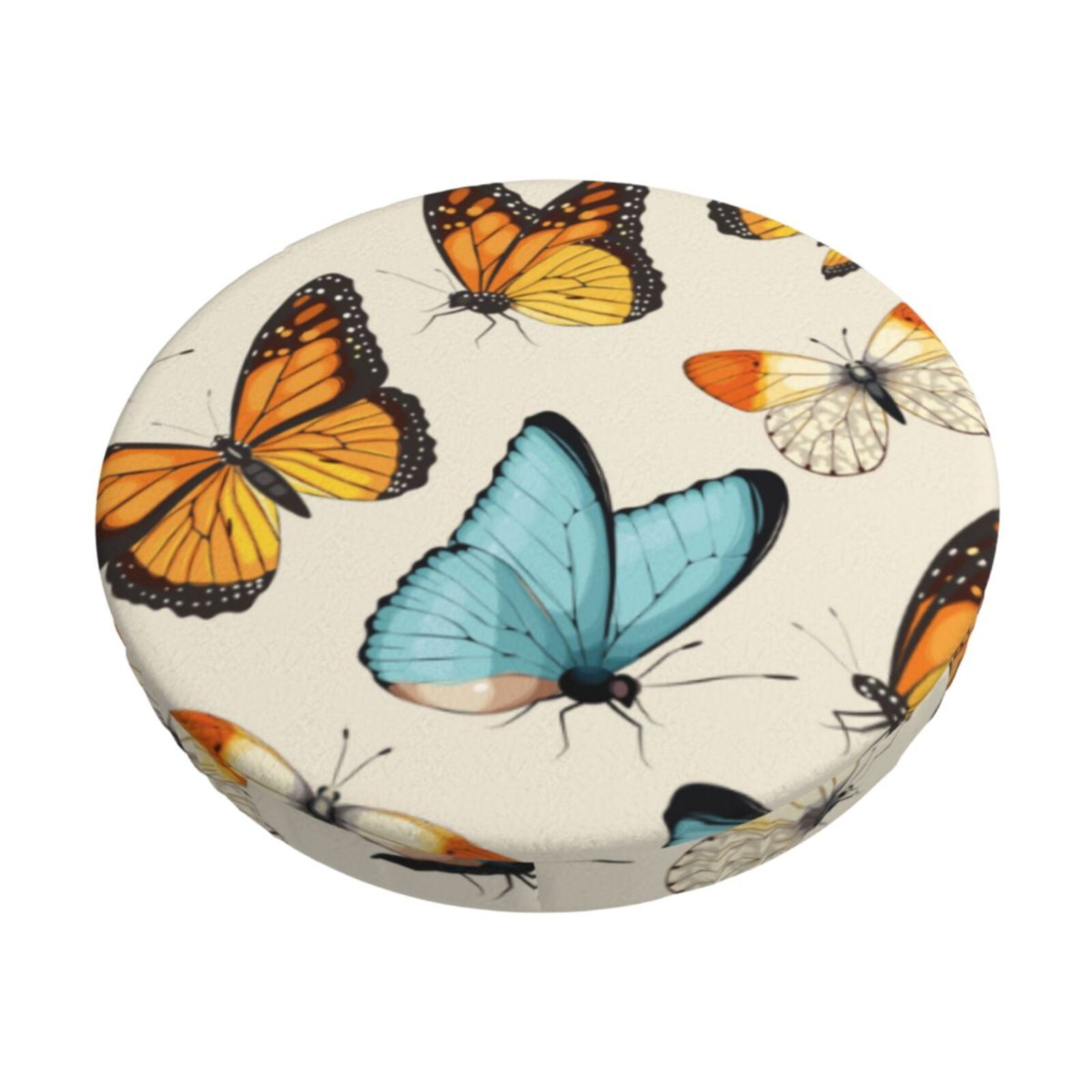 Balery Butterflies Round Bar Stool Seat Covers Velvet Fabric Adjustable ...
