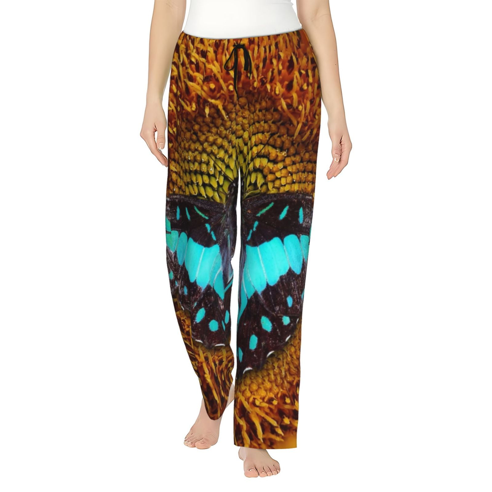 Balery Butterfly Alighted On Sunflowers print Women's Pajama Pants ...