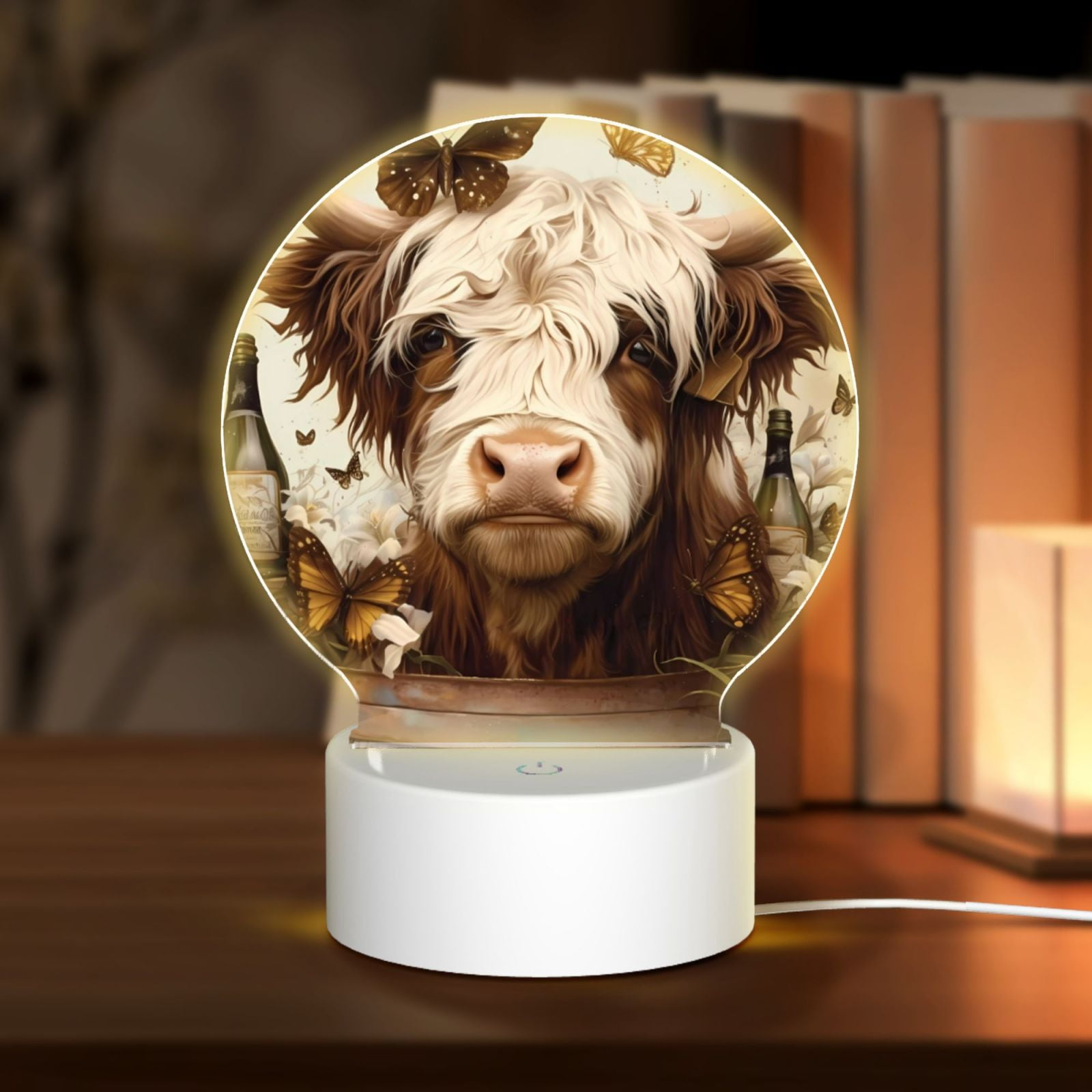 Balery Butterfly Cow Barrel Pattern Acrylic Night Light Gift with 3 ...