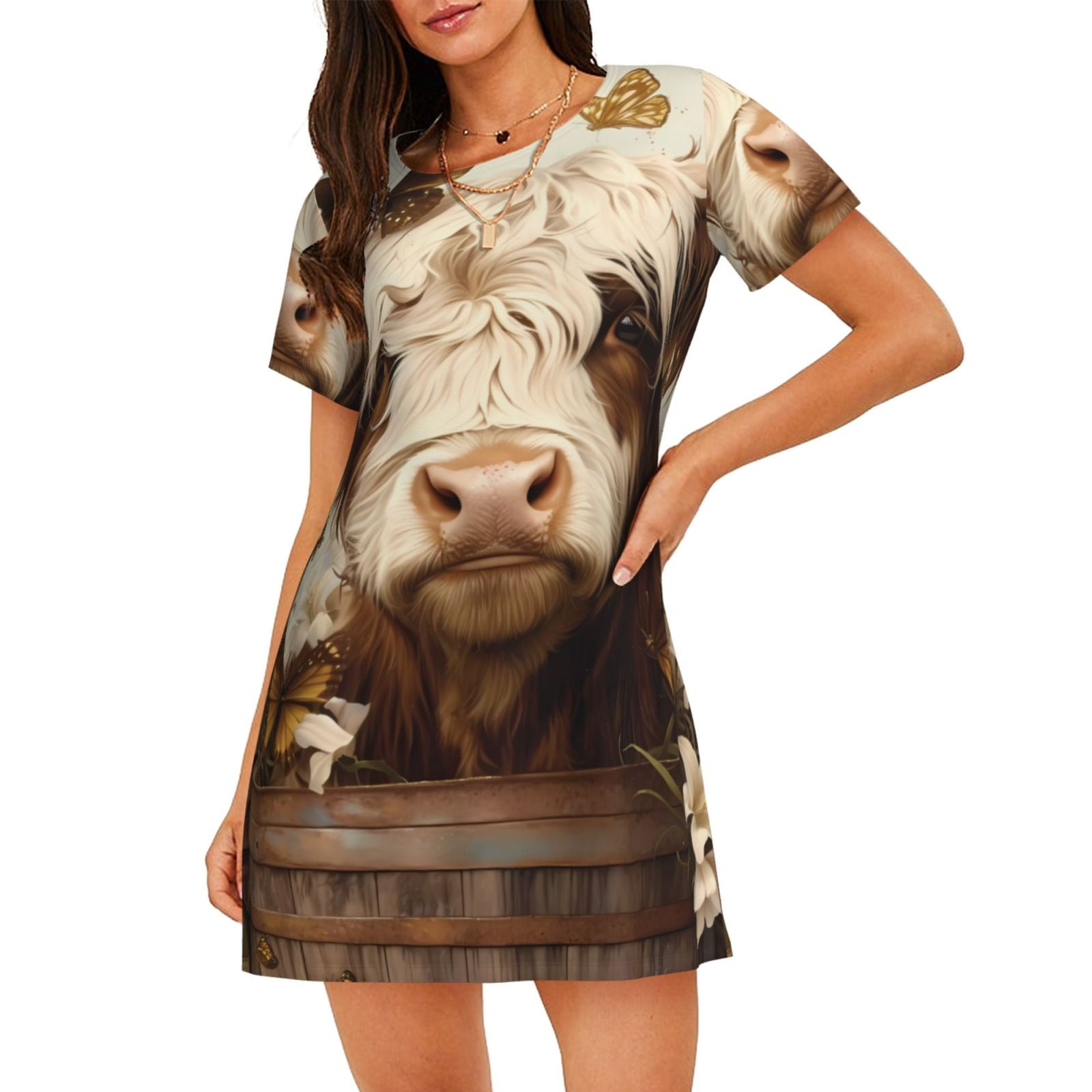 Balery Butterfly Cow Barrel Pattern Womens Short Sleeve Sleepshirt ...