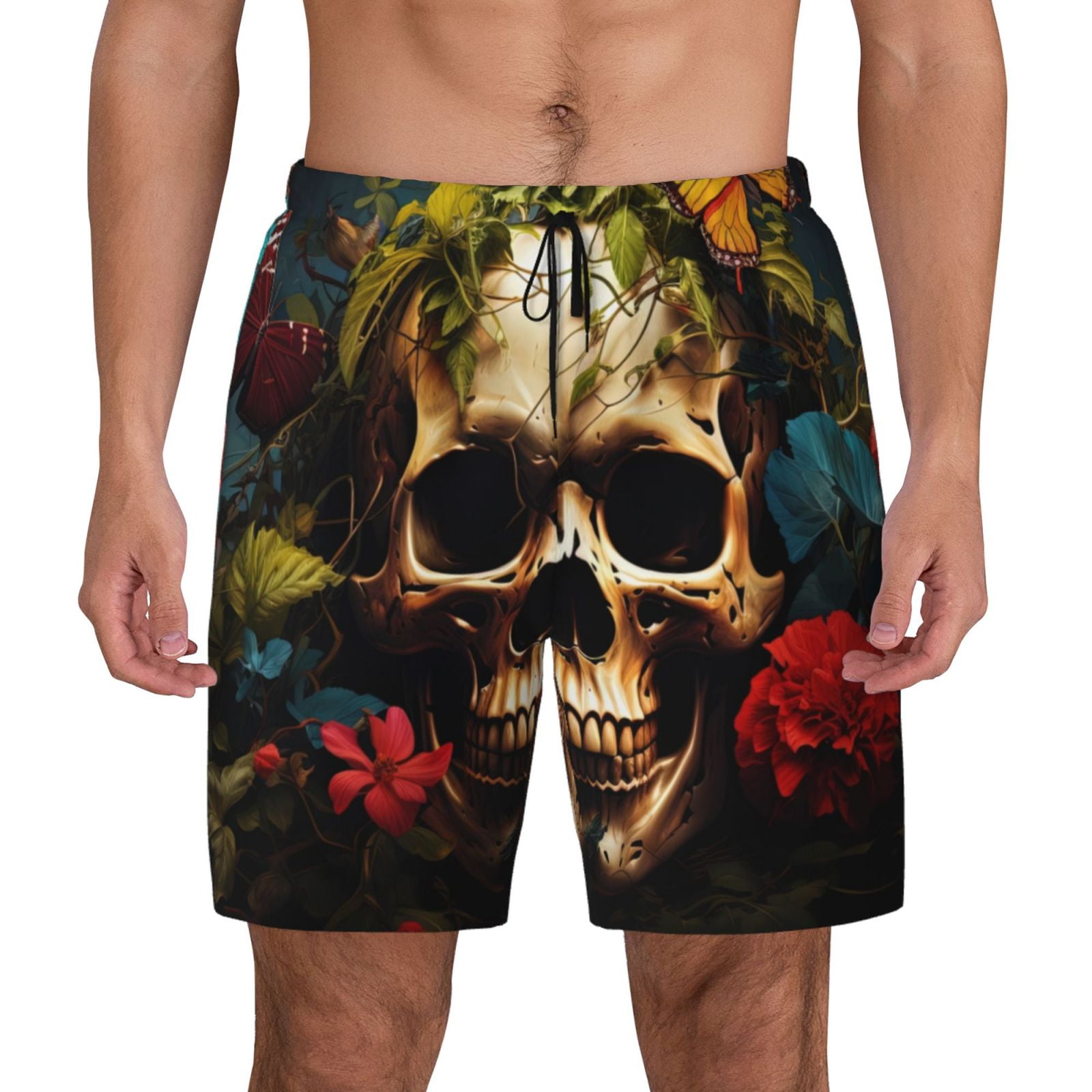 Balery Butterfly Flower Plant Skull Mens Swim Trunks Swim Shorts for ...