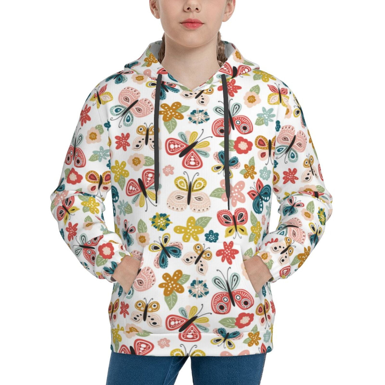 Balery Butterfly Flowers Pattern Boys Hoodie, Youth Pullover Hooded ...