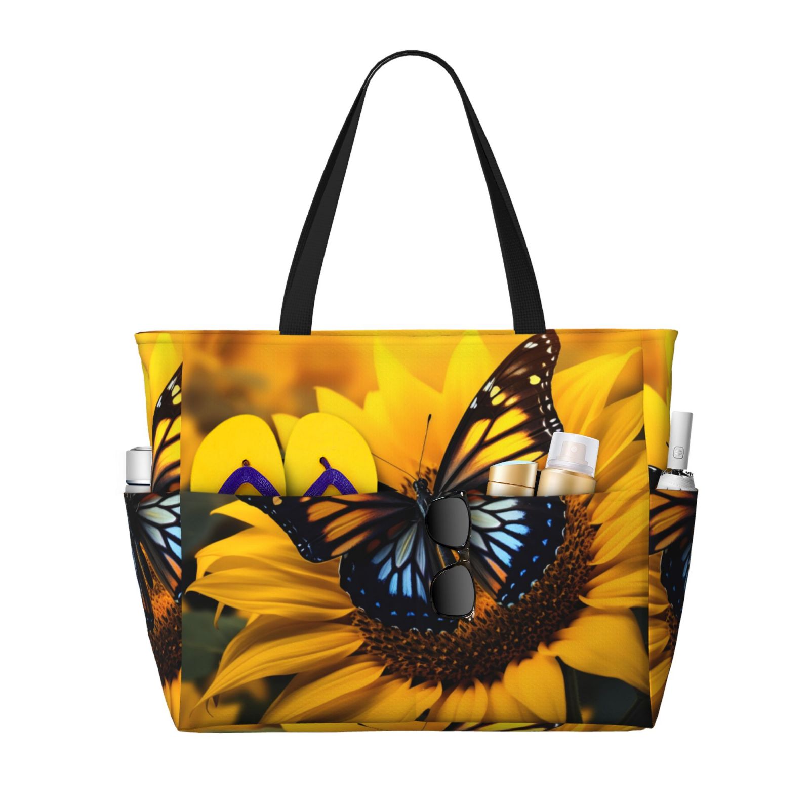Balery Butterfly On Sunflower Beach Travel Bag - Water-Resistant, Large ...