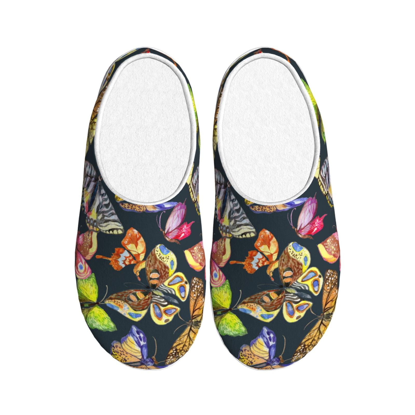 Balery Butterfly Wild Insect Pattern Women's Fuzzy Memory Foam Slippers ...