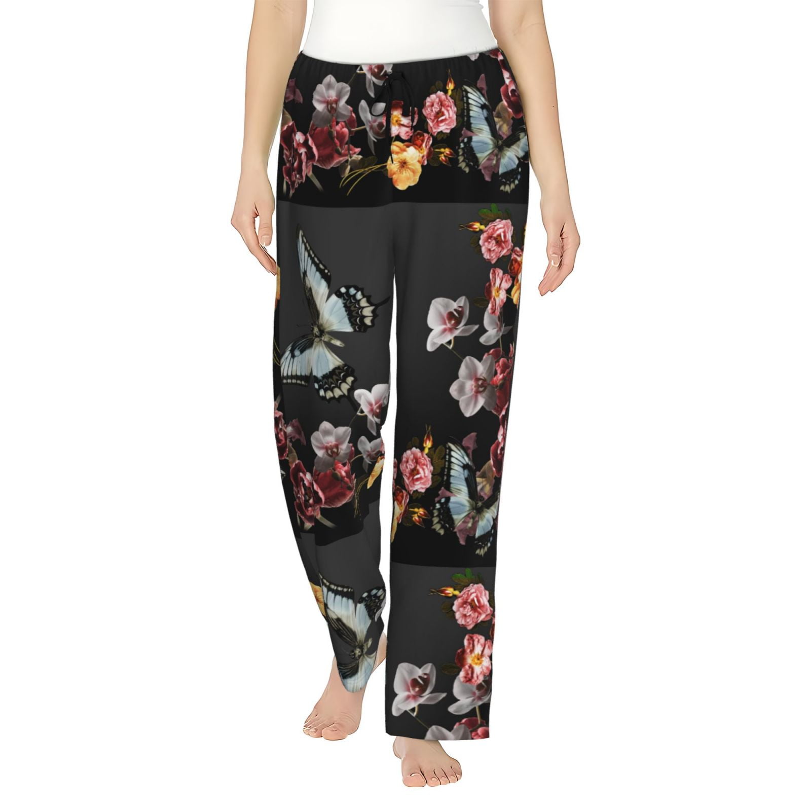 Balery Butterfly with Fowers print Women's Pajama Pants,Ultra ...