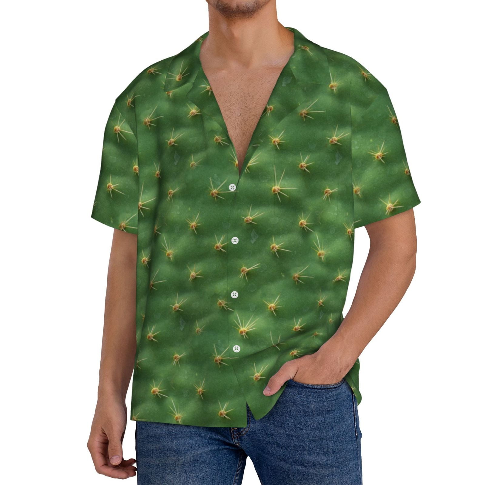 Balery Cactus 3 Men's Casual Button Down Shirt Short Sleeve Textured Summer Cuban Beach Shirts ...