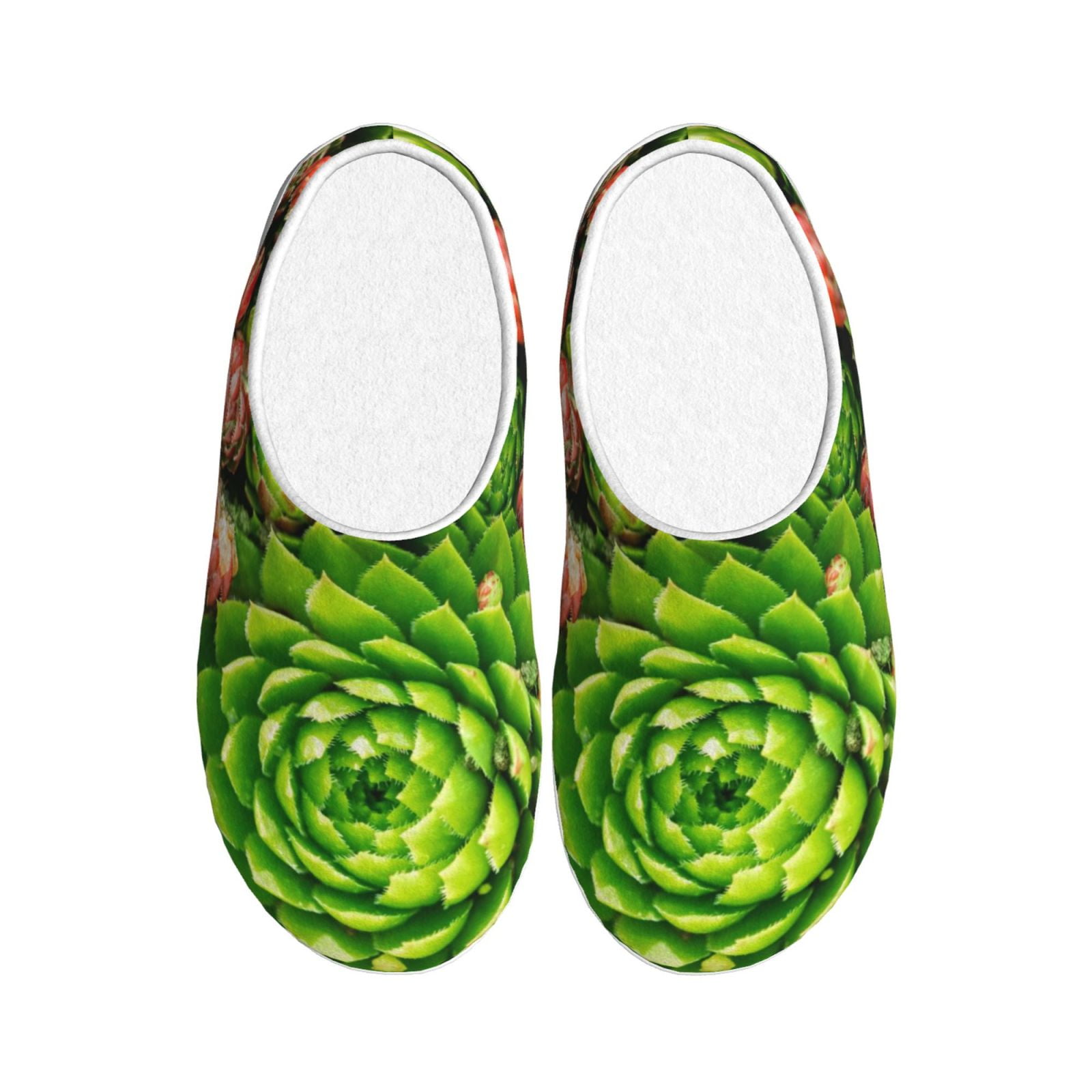 Balery Cactus And Succulents Pattern Women's Fuzzy Memory Foam Slippers ...