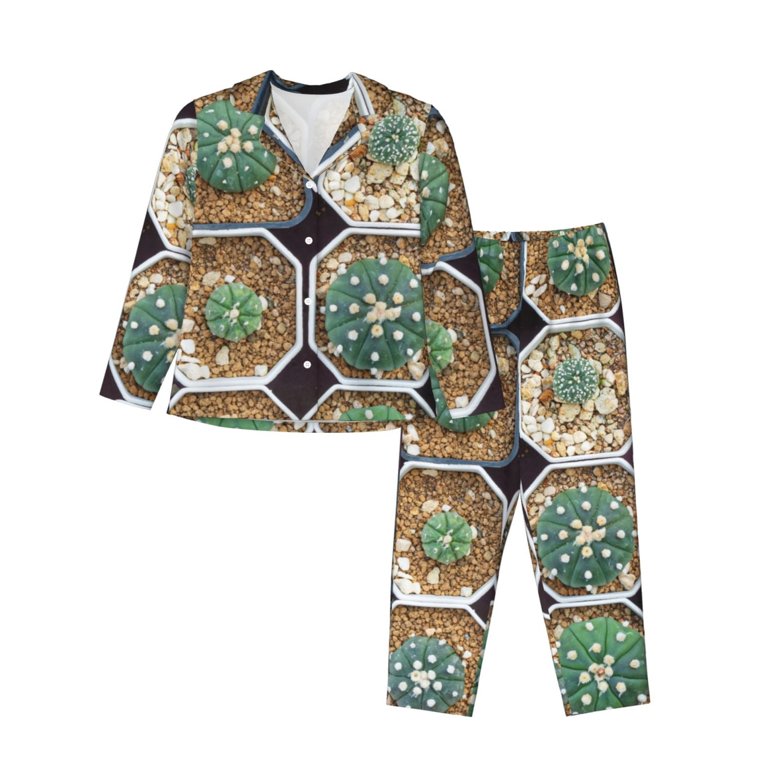 Balery Cactus Garden Pattern Pajama Sets for Women Long Sleeve 2 Piece ...