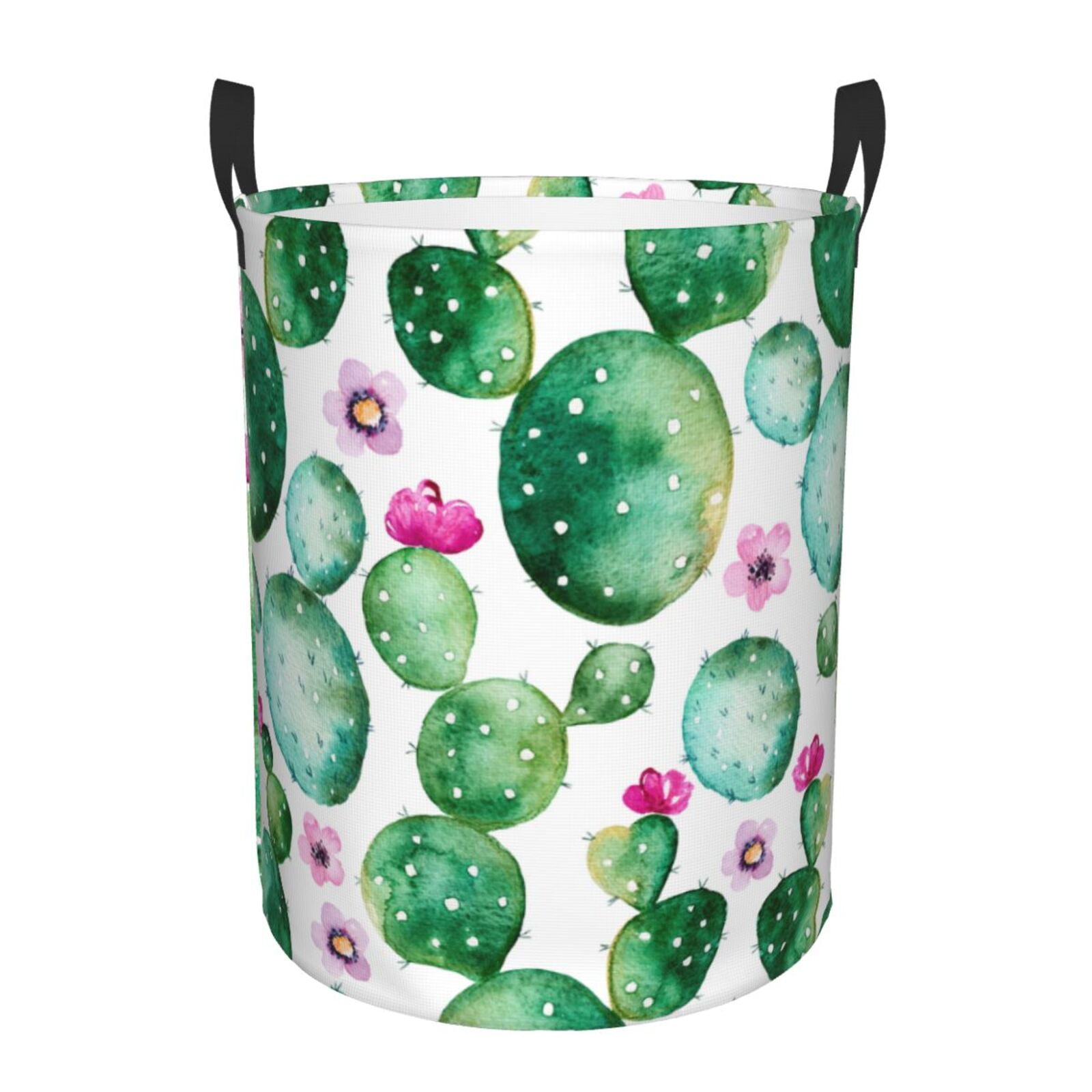 Balery Cactus Plants Round Laundry Basket with Handles Waterproof ...