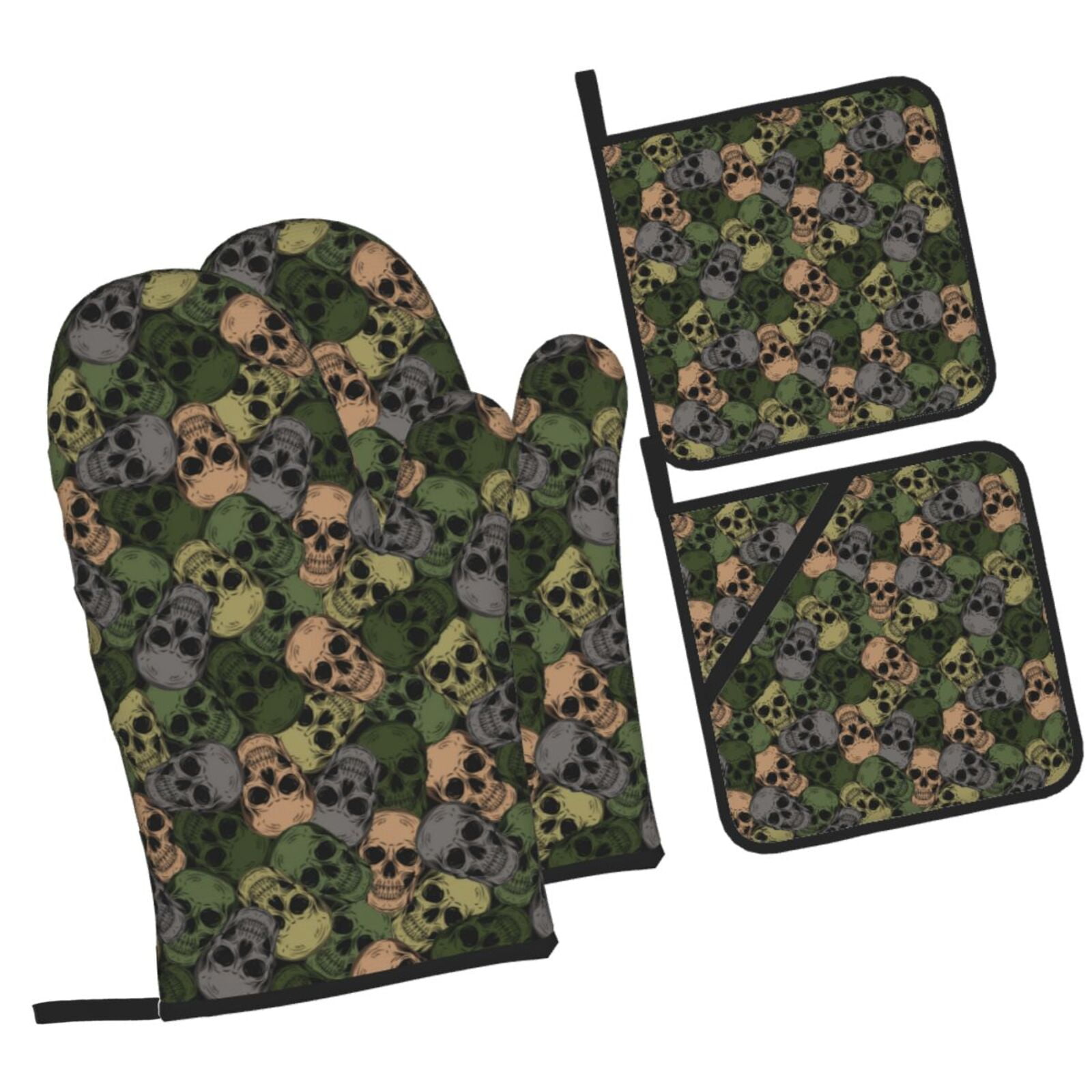 Balery Camouflage Skulls Pattern Oven Mitts and Pot Holders 4 pcs Set ...