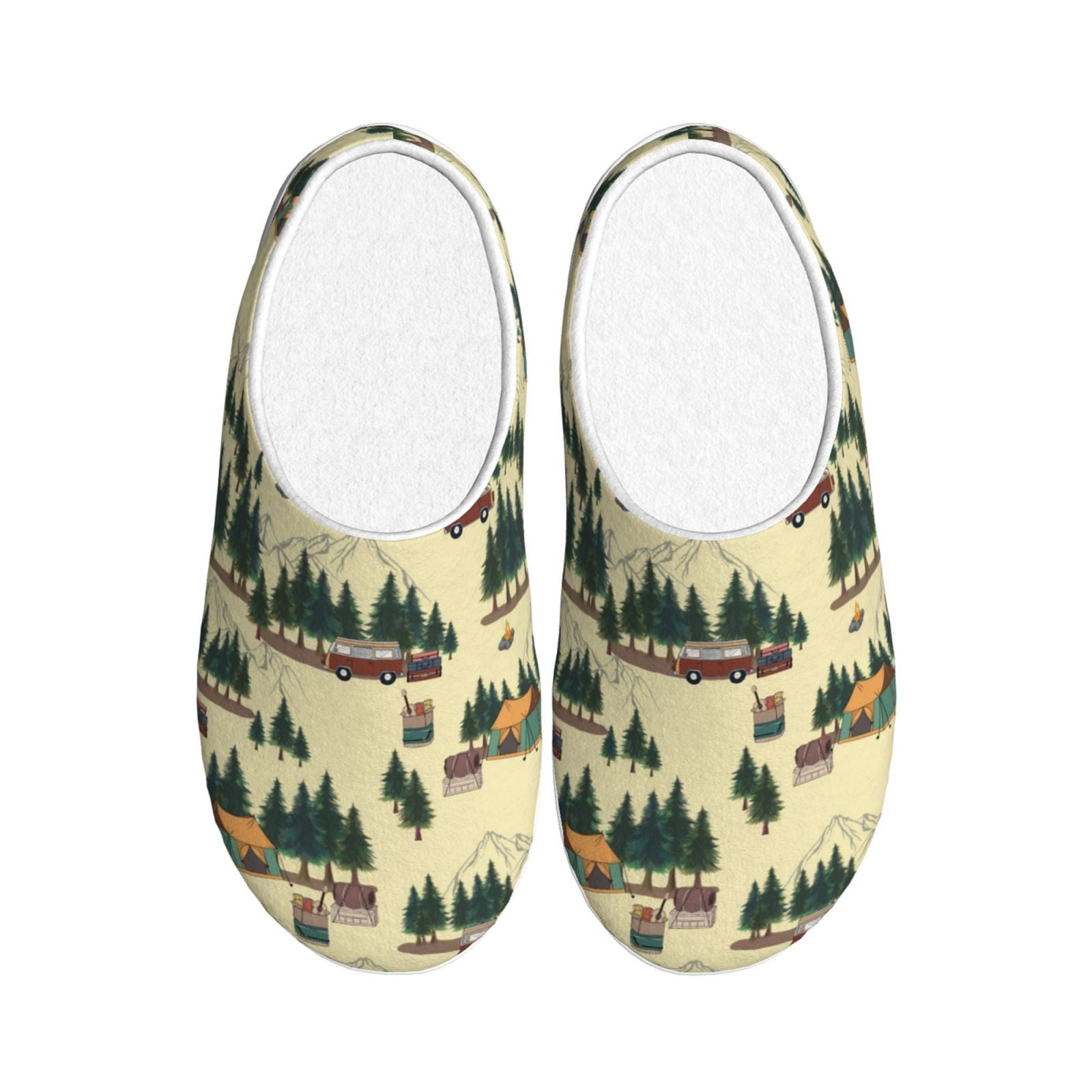 Balery Camping Caravan 1 Pattern Women's Fuzzy Memory Foam Slippers ...