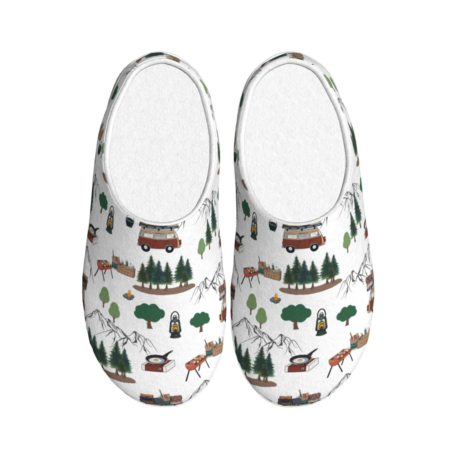 Balery Camping Caravan 2 Pattern Women's Fuzzy Memory Foam Slippers ...