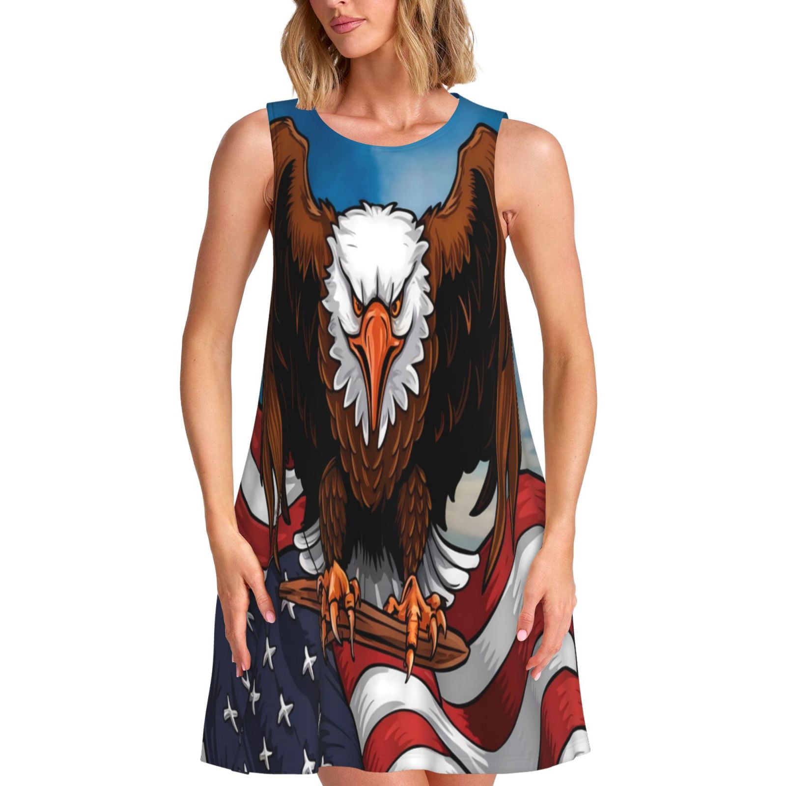 Balery Cartoon Bald Eagle USA Pattern Women’s Summer Dresses – Loose ...