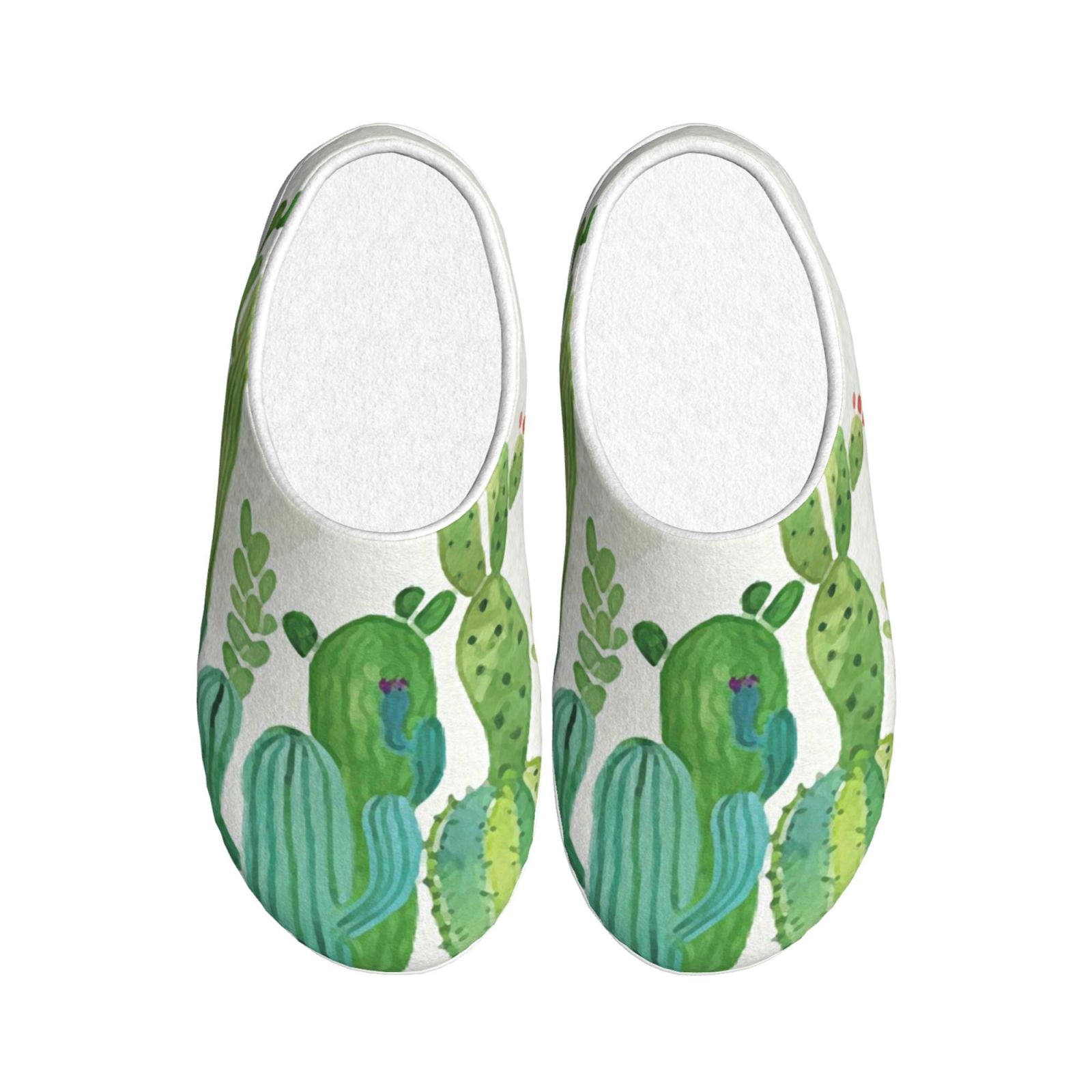 Balery Cartoon Cactus Pattern Women's Fuzzy Memory Foam Slippers Fluffy ...