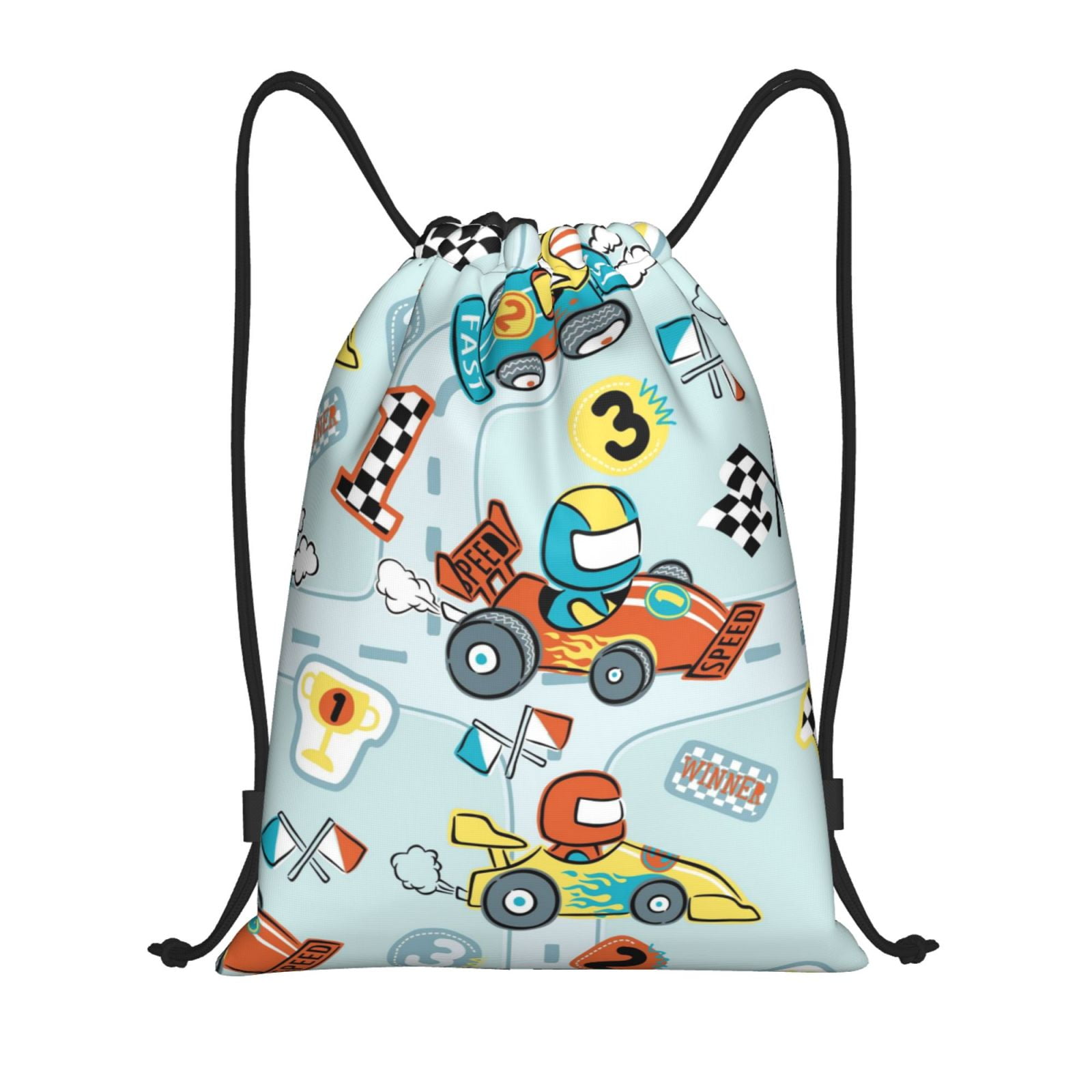 Balery Cartoon Car Racing Pattern Drawstring Backpack Bag Sport Gym ...