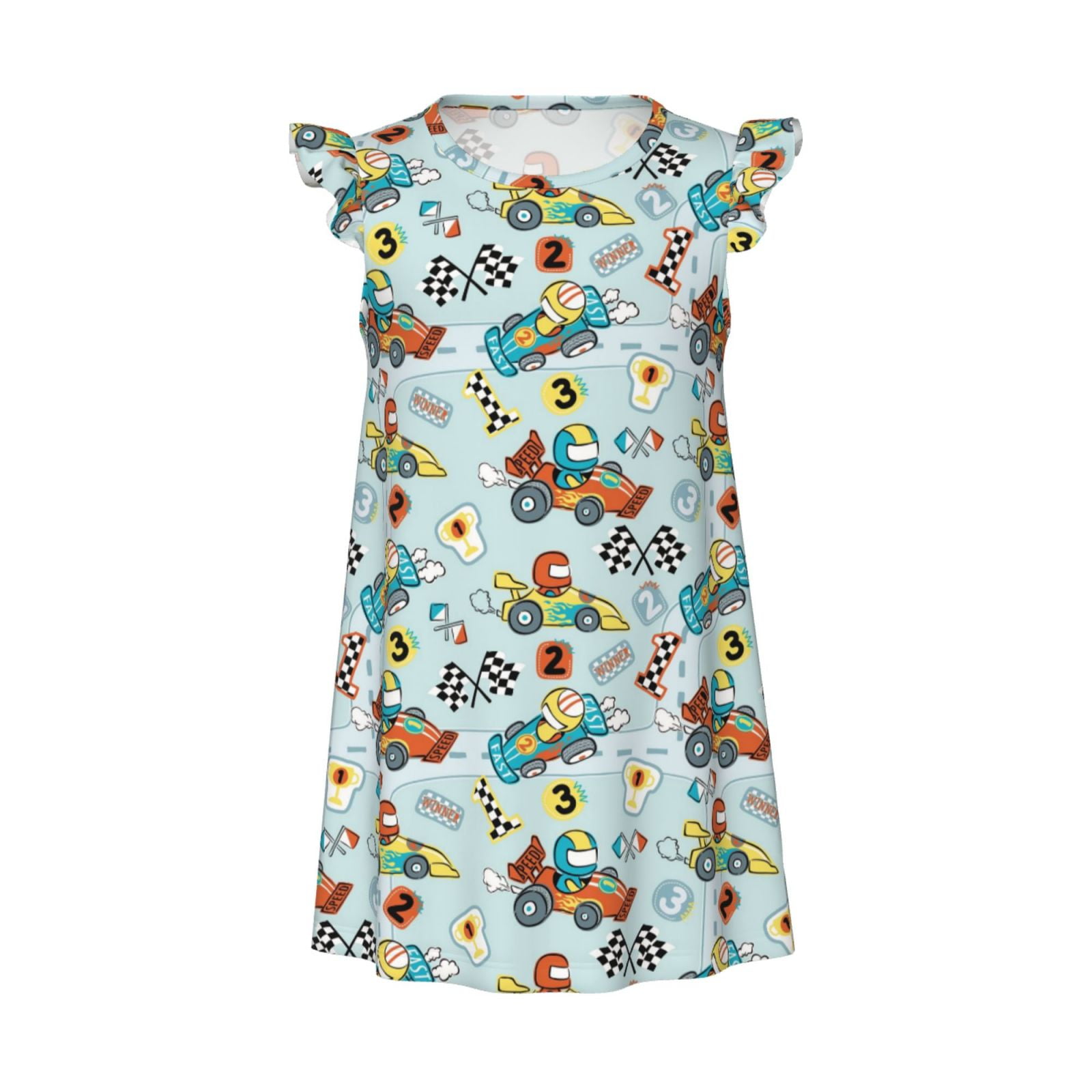 Balery Cartoon Car Racing Princess Nightgown for Girls Flutter Sleeve ...