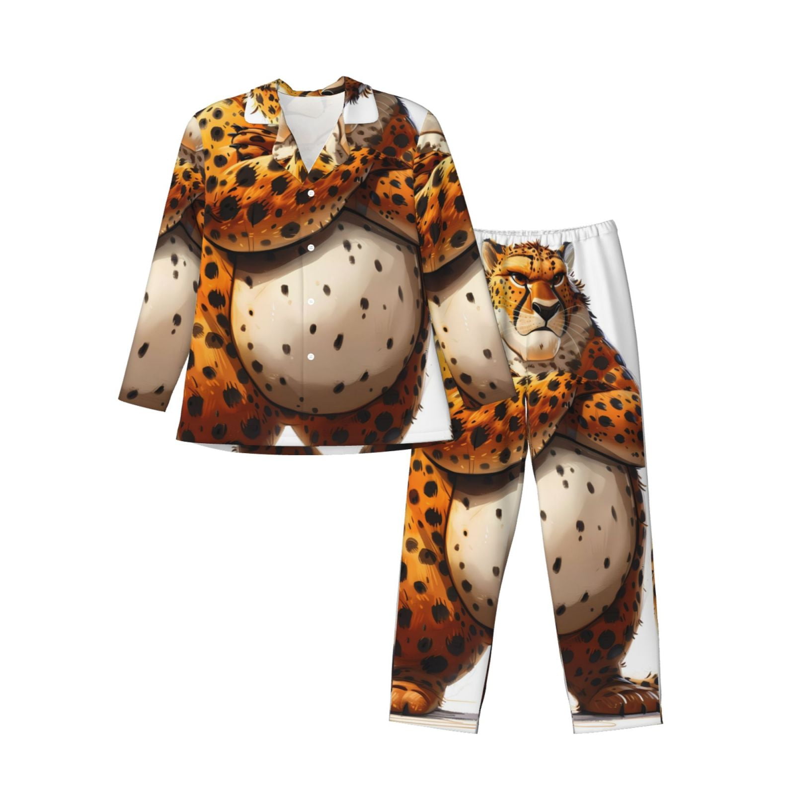 Balery Cartoon Cheetah With Attitude Pattern Pajama Sets for Men Long ...