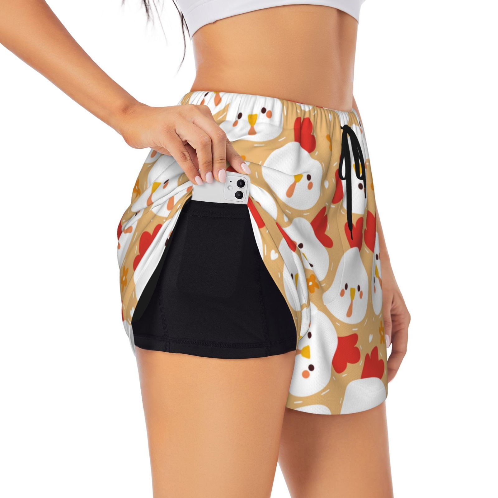 Balery Cartoon Chicken Pattern Women's Running Shorts with Liner 2 ...