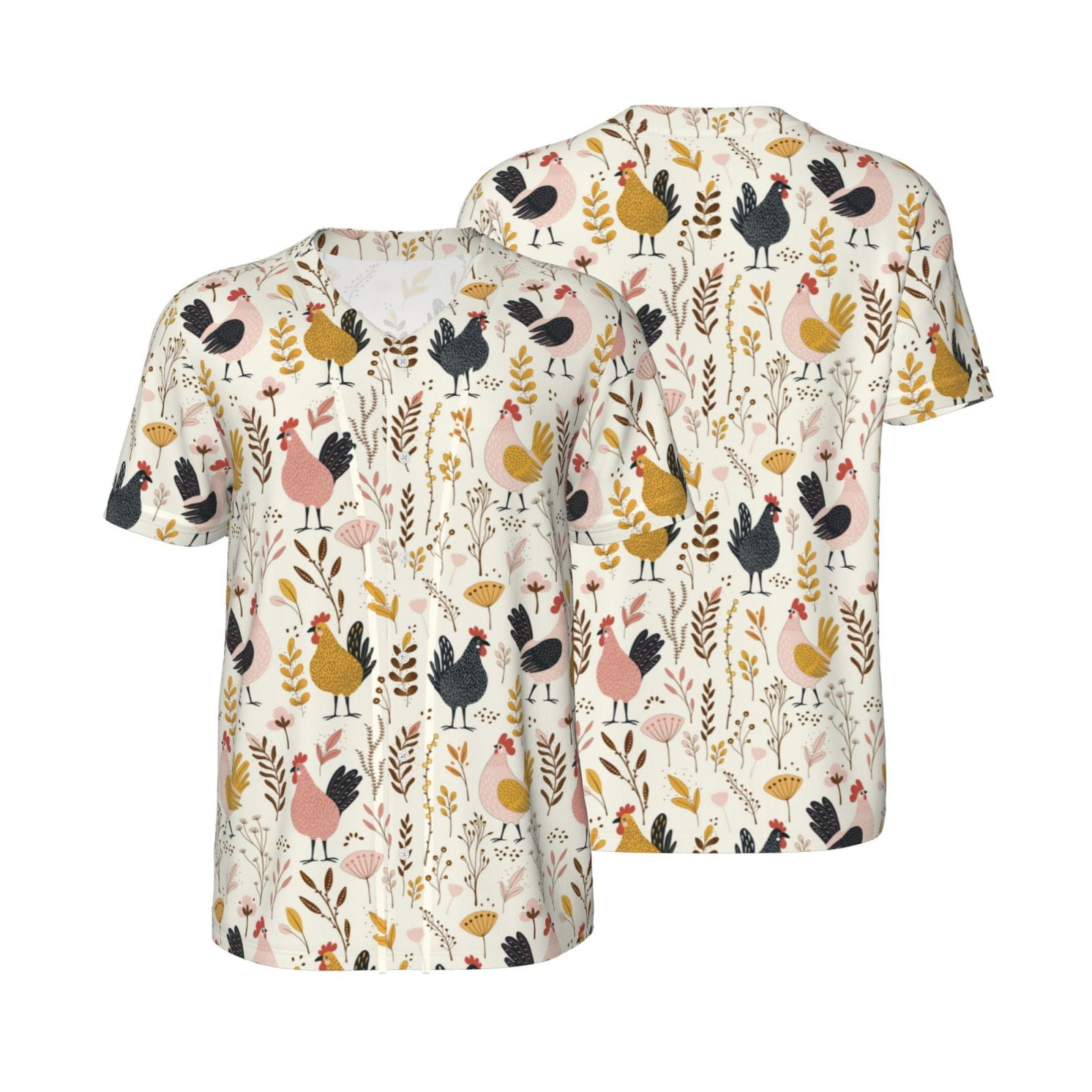 Balery Cartoon Chickens Baseball Jersey for Men Casual Button Down ...
