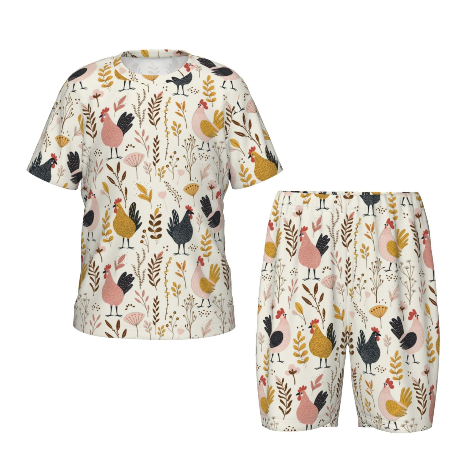 Balery Cartoon Chickens Pattern Kids’ Short-Sleeved Pajama Set – Soft Cotton Sleepwear ...