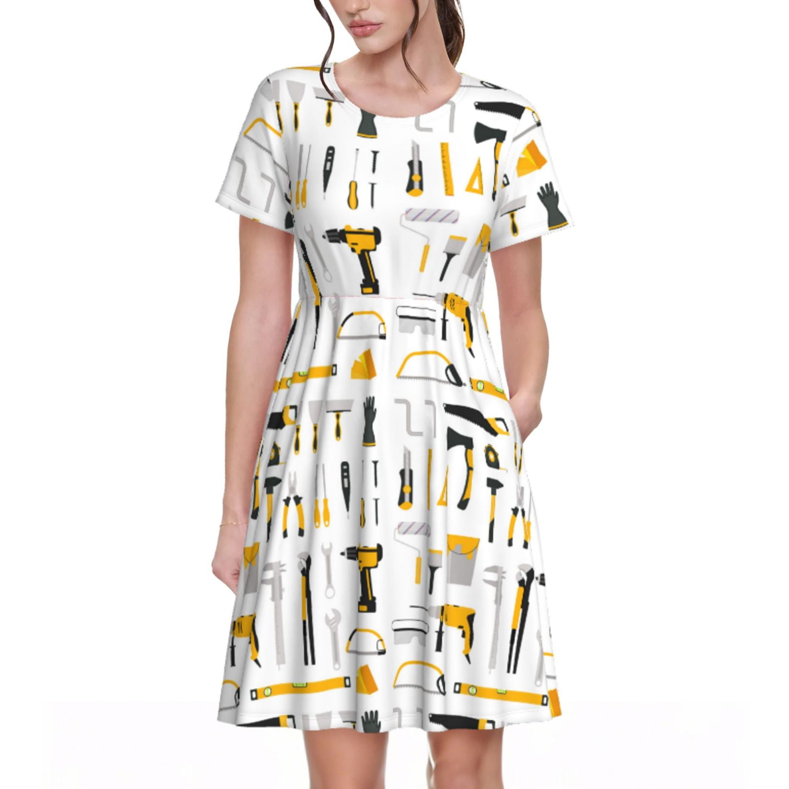 Balery Cartoon Color repair Tool Pattern Womens Dresses Loose Short ...