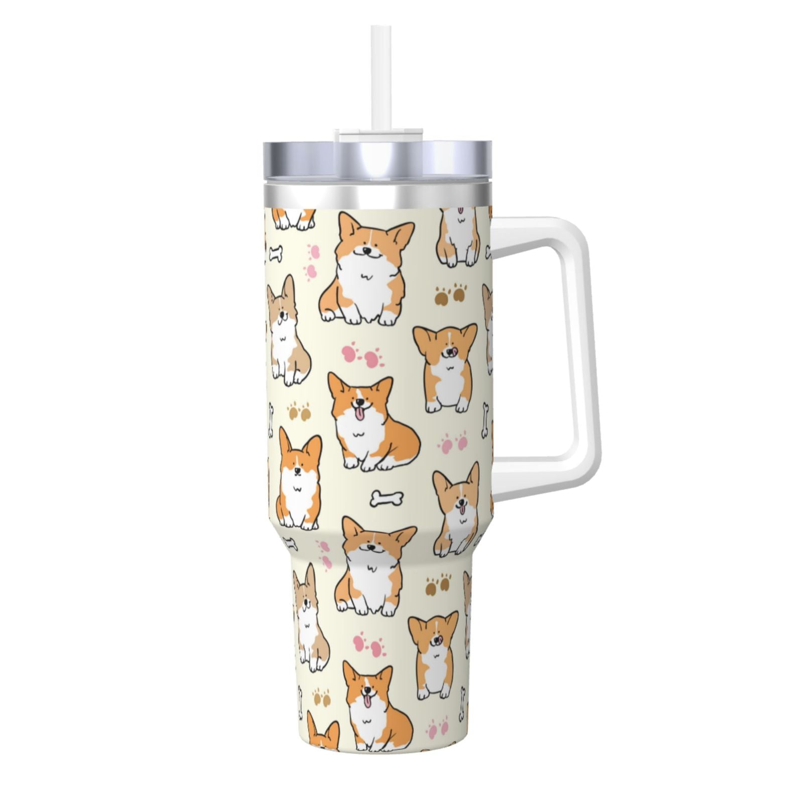 Balery Cartoon Corgi Pattern 40oz Stainless Steel Tumbler Double Wall ...