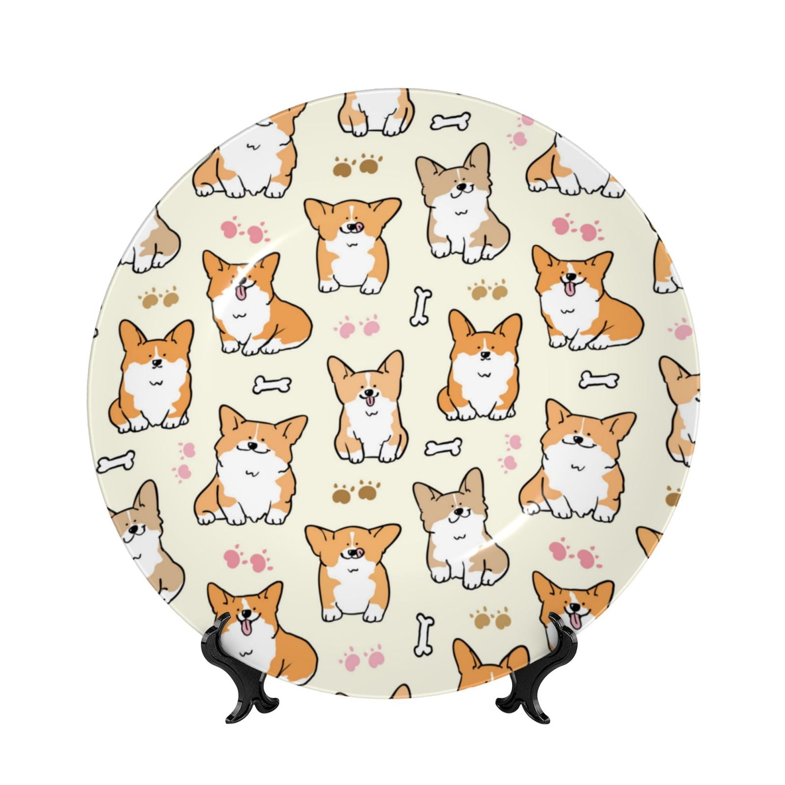 Balery Cartoon Corgi Print Bone China Decorative Plate Ceramic Dinner ...