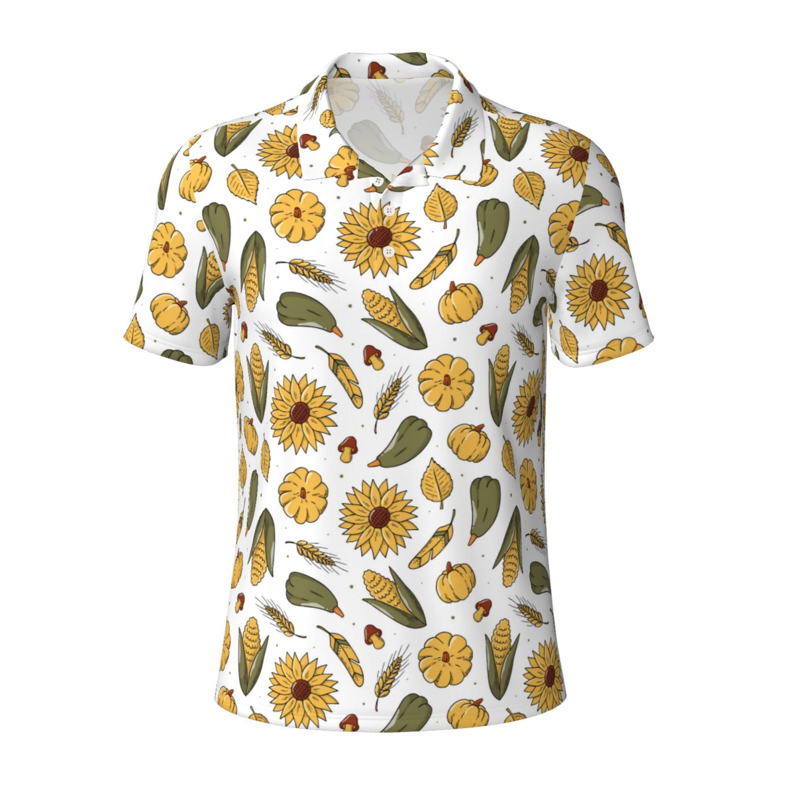 Balery Cartoon Corn Pumpkin Sunflower Printed Men’s Short Sleeve Polo ...