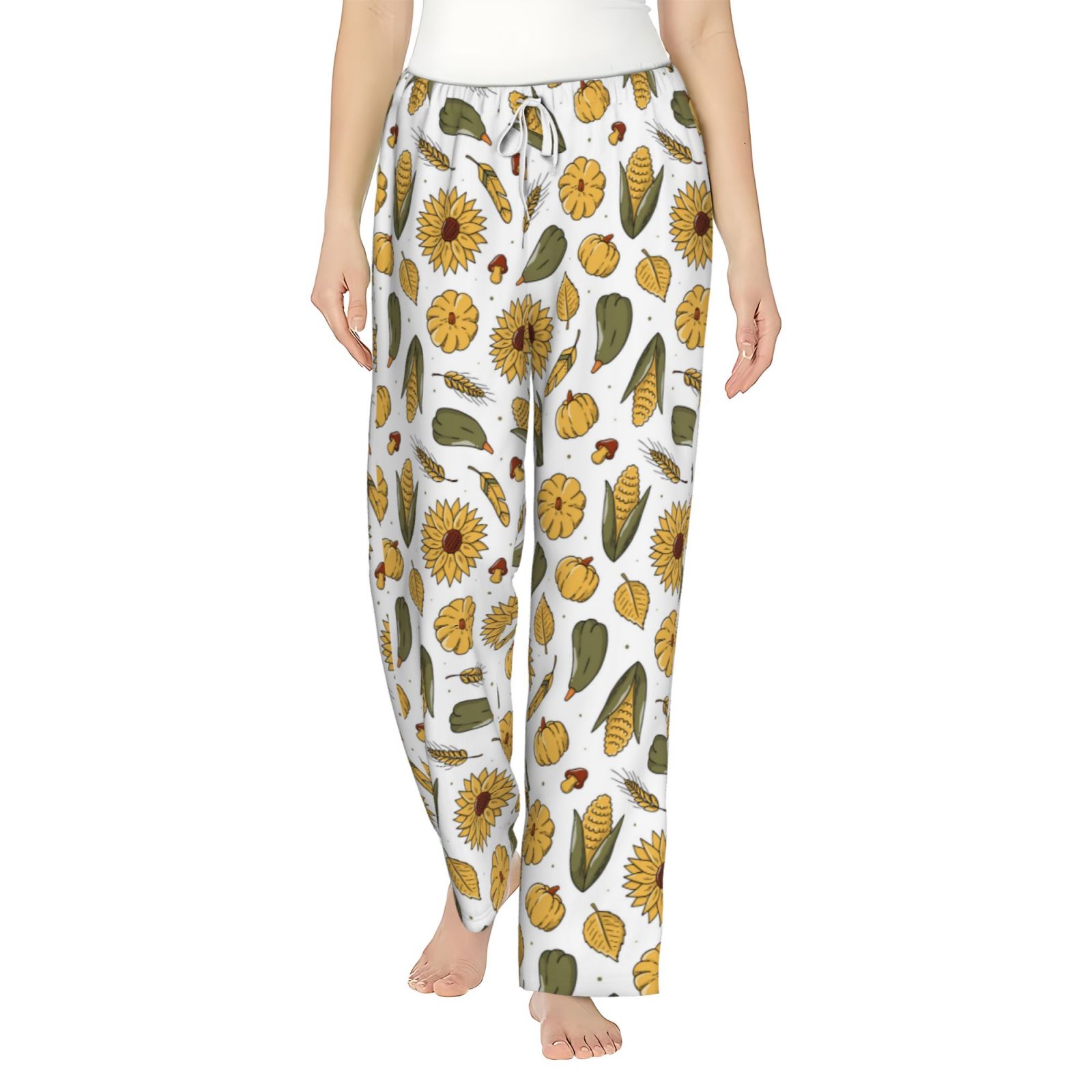 Balery Cartoon Corn Pumpkin Sunflower print Women's Pajama Pants,Ultra ...