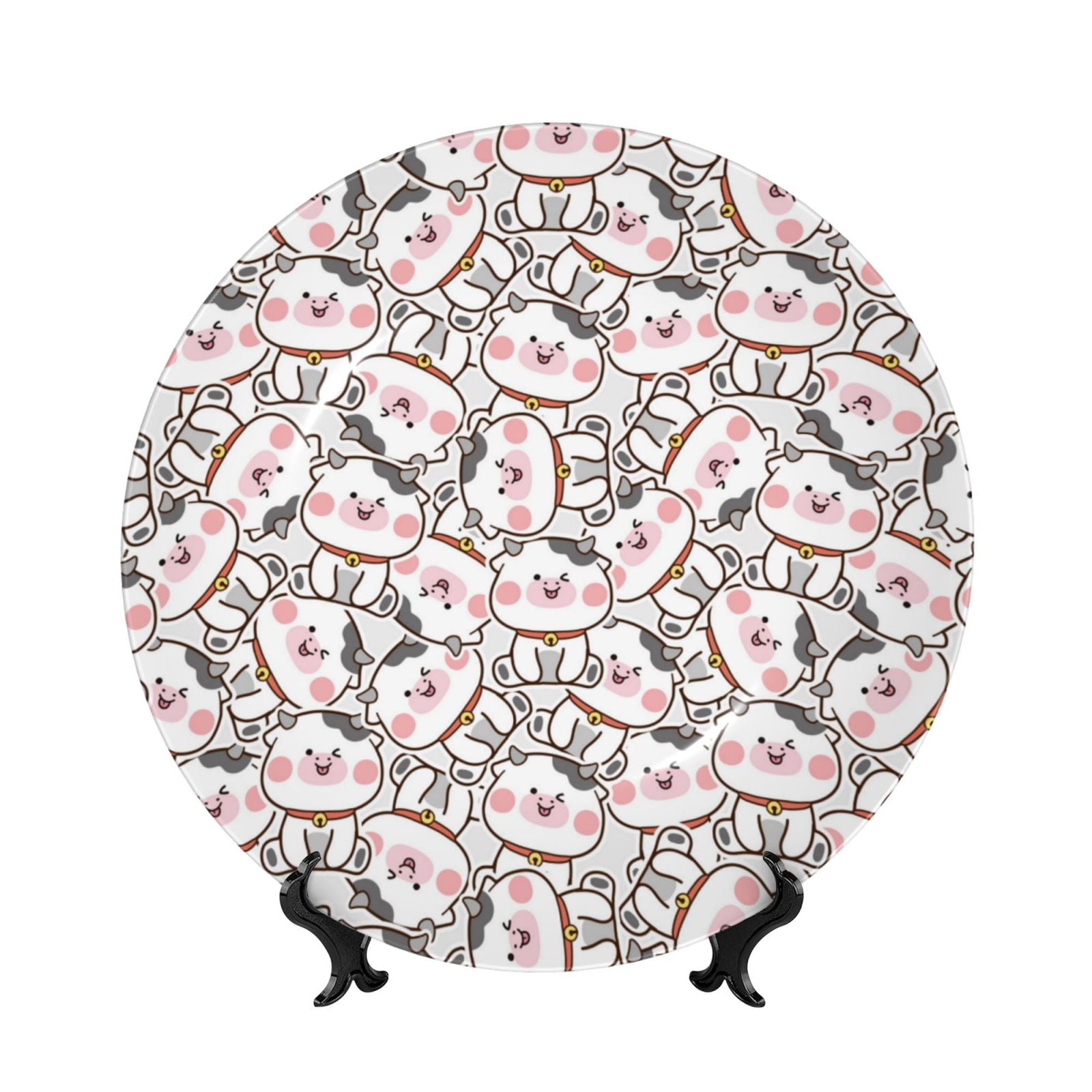 Balery Cartoon Cow Print Bone China Decorative Plate Ceramic Dinner ...