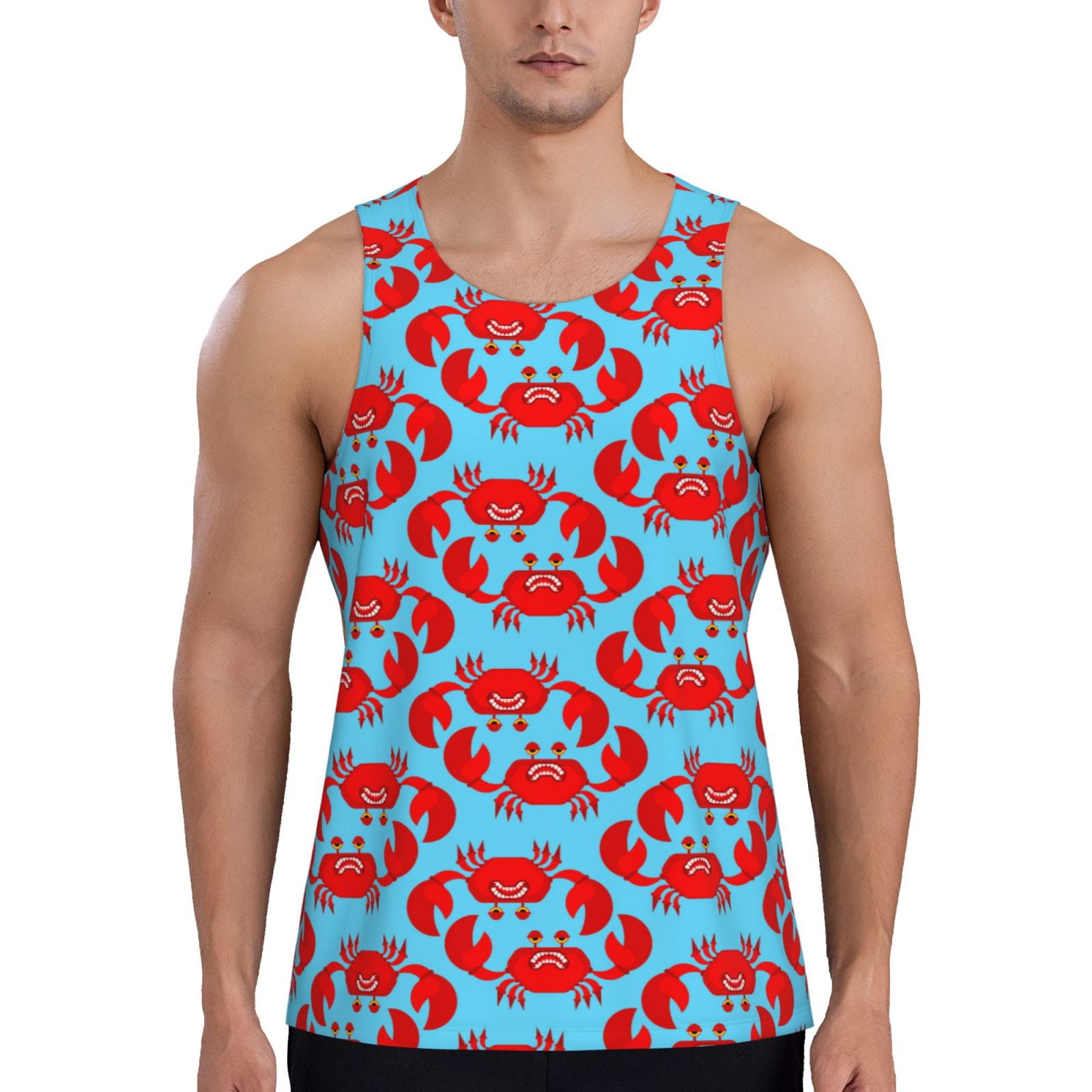 Balery Cartoon Crabs Pattern Men's Workout Tank Top Gym Muscle Tee ...