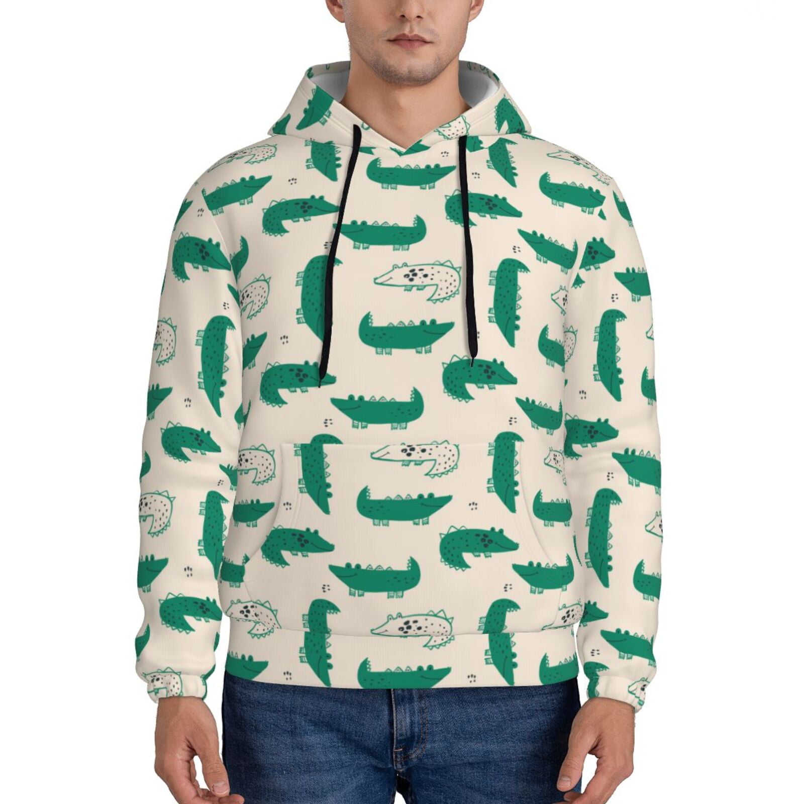 Balery Cartoon Crocodile Pattern Mens Hoodie Kangaroo Pocket Hoodie ...