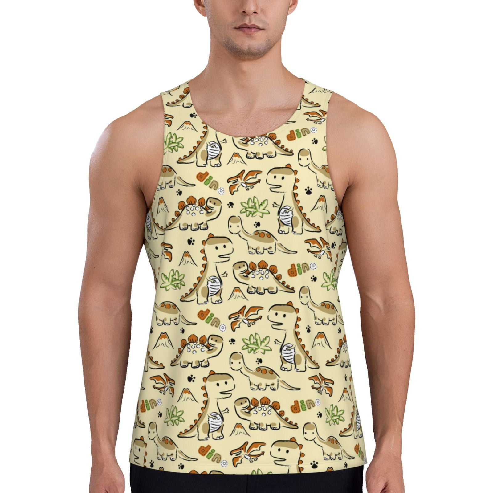 Balery Cartoon Dinosaurs Pattern Men's Workout Tank Top Gym Muscle Tee ...