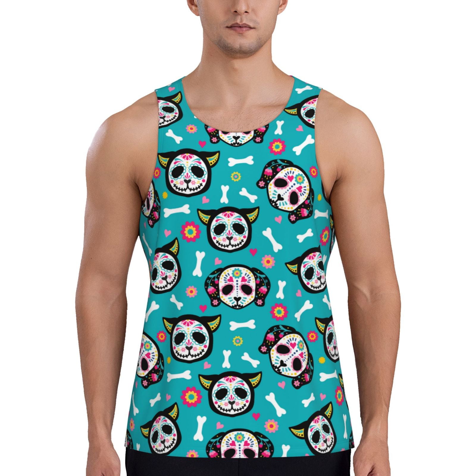 Balery Cartoon Dog And Cat Pattern Men's Workout Tank Top Gym Muscle ...