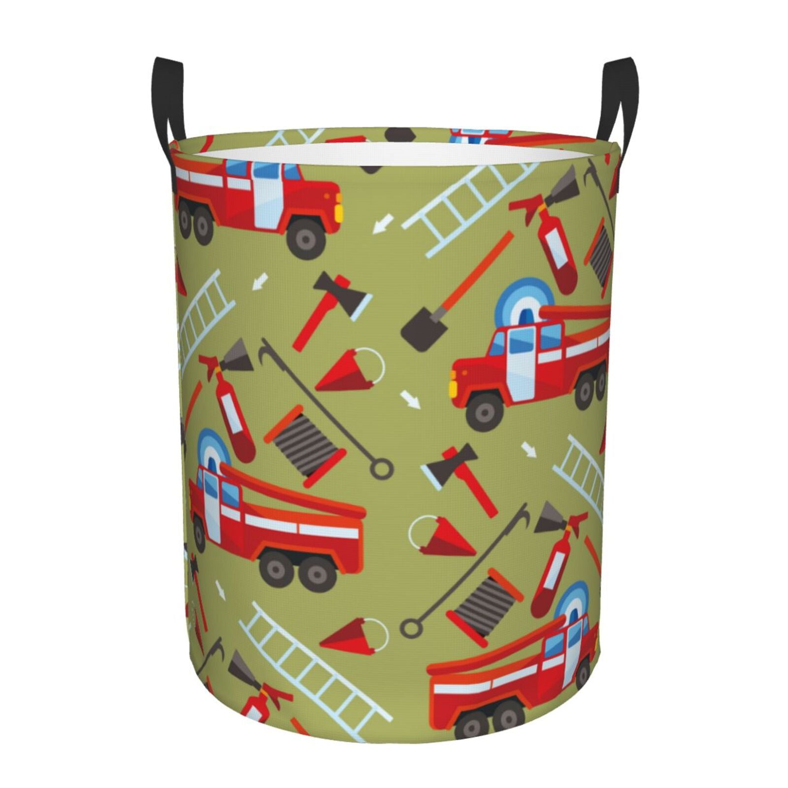 Balery Cartoon Fire Truck Round Laundry Basket with Handles Waterproof ...