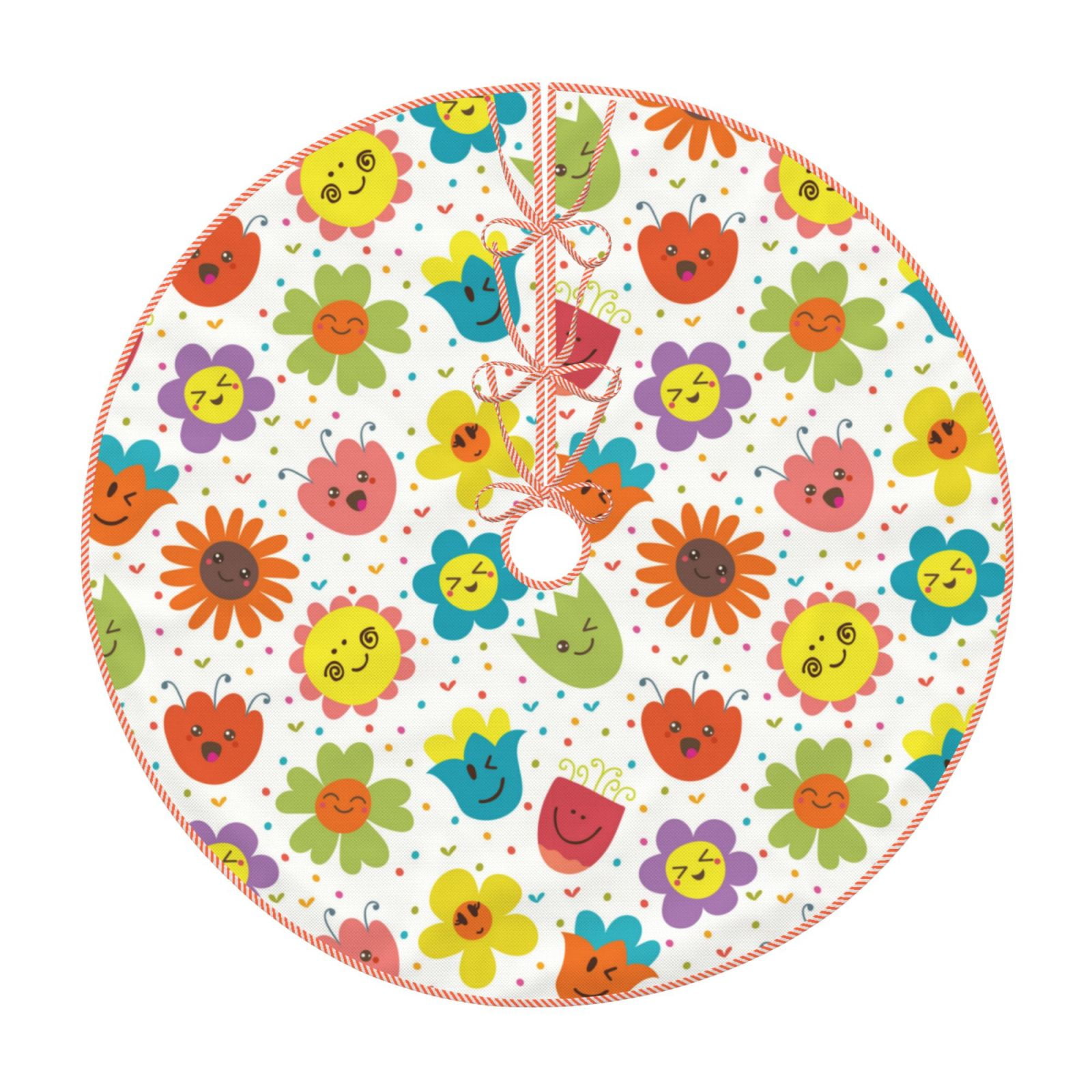 Balery Cartoon Flowers Printed Christmas Tree Skirt , Merry Christmas ...