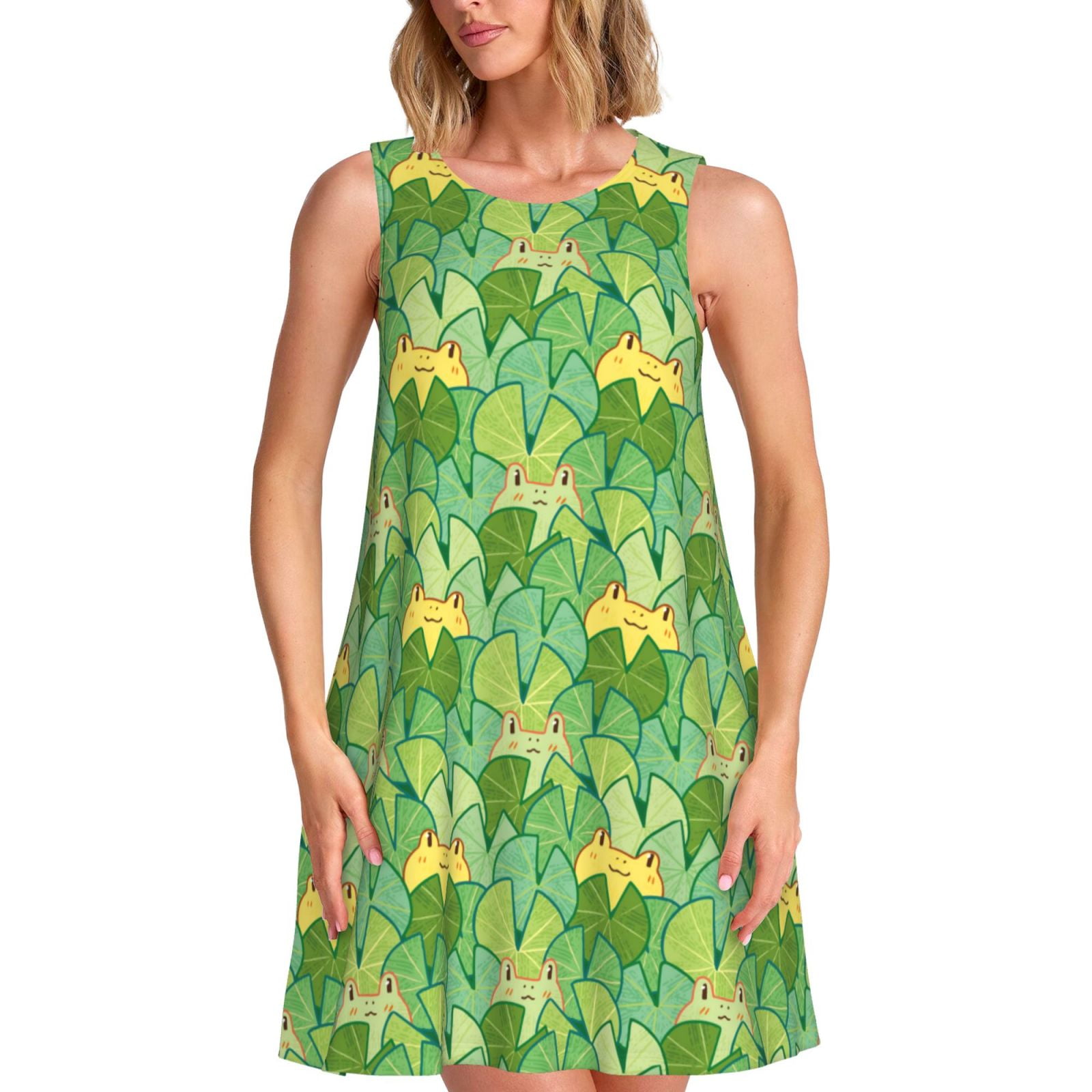 Balery Cartoon Frog And Lotus Leaf Pattern Women’s Summer Dresses ...