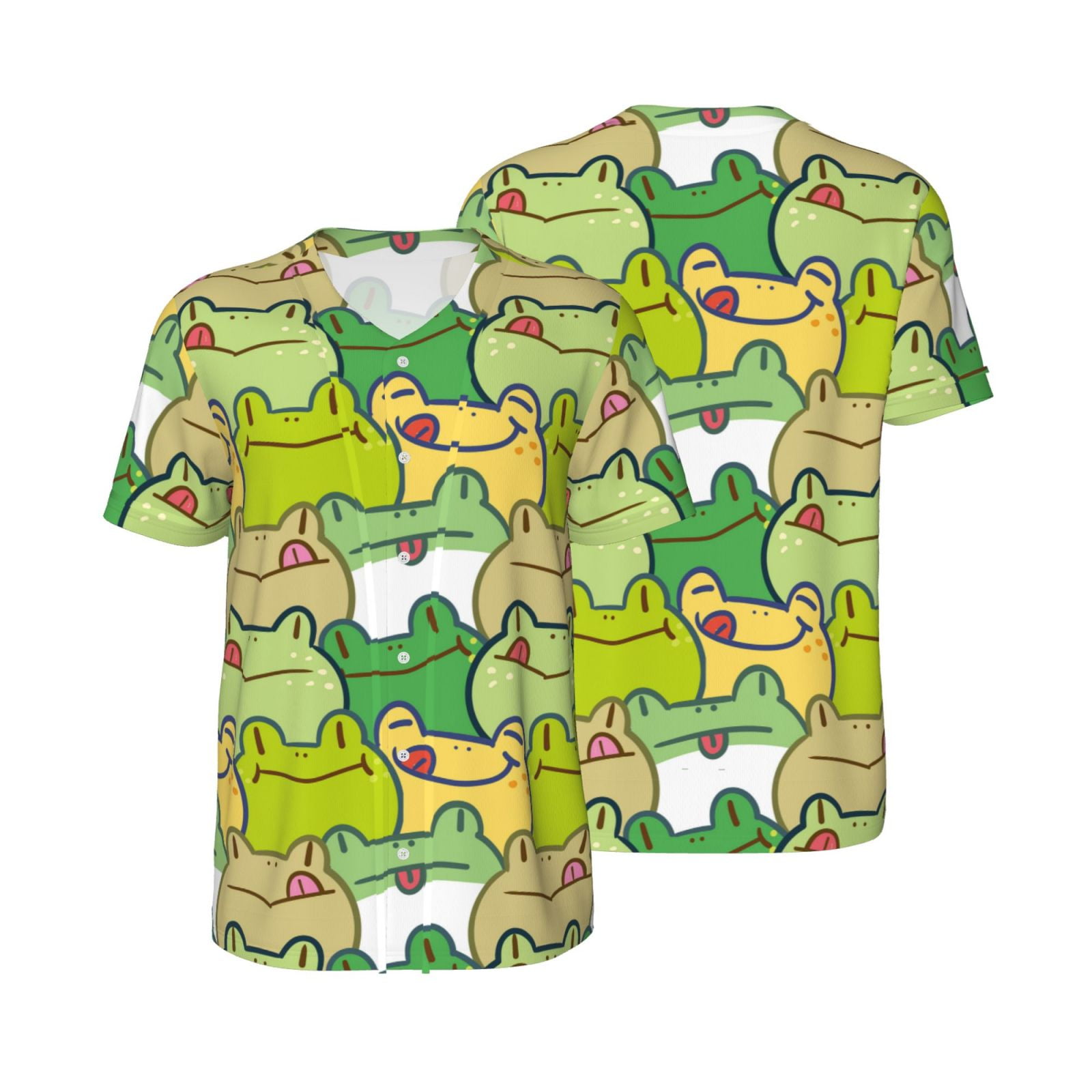 Balery Cartoon Frog Baseball Jersey for Men Casual Button Down Shirts ...