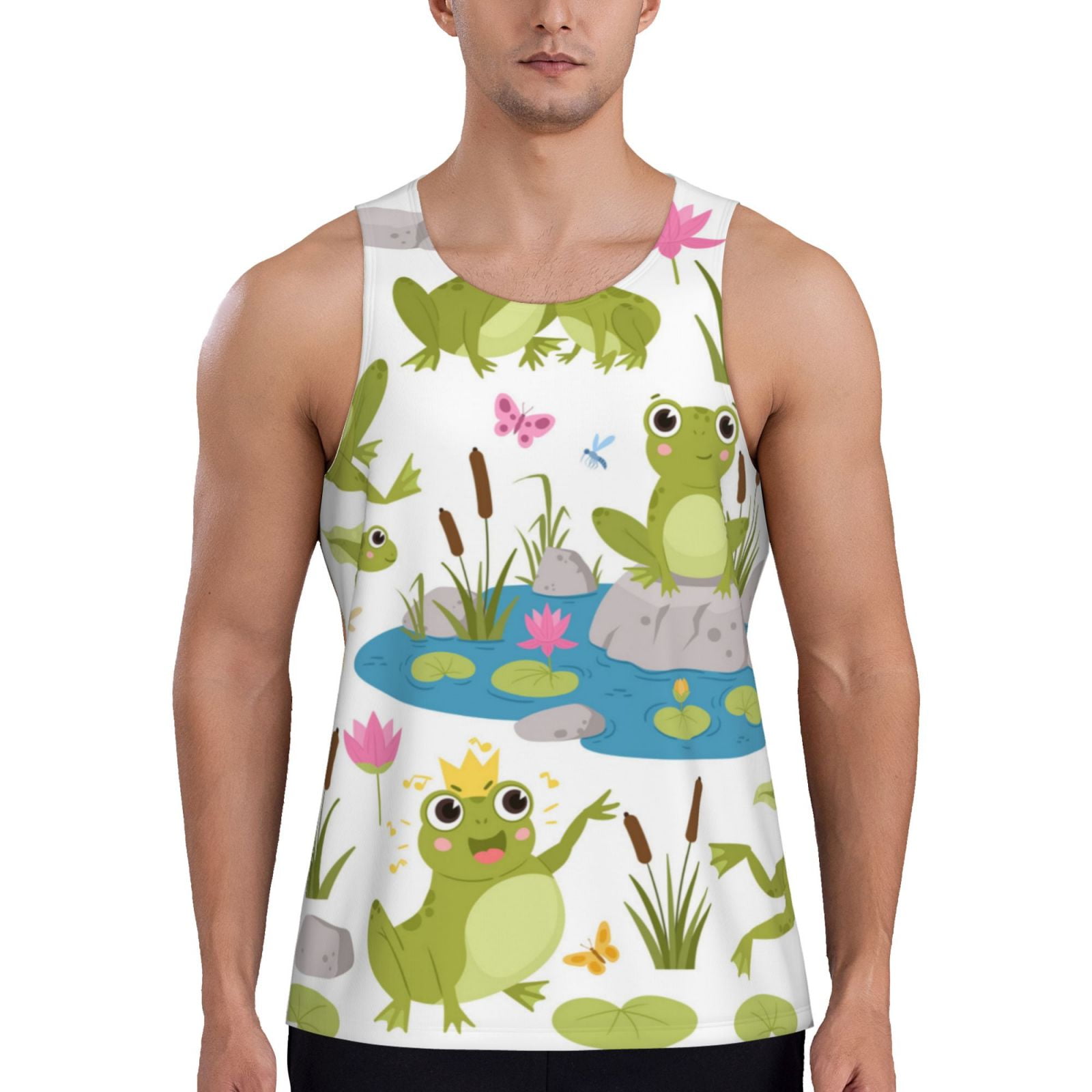 Balery Cartoon Frogs Pattern Men's Workout Tank Top Gym Muscle Tee ...