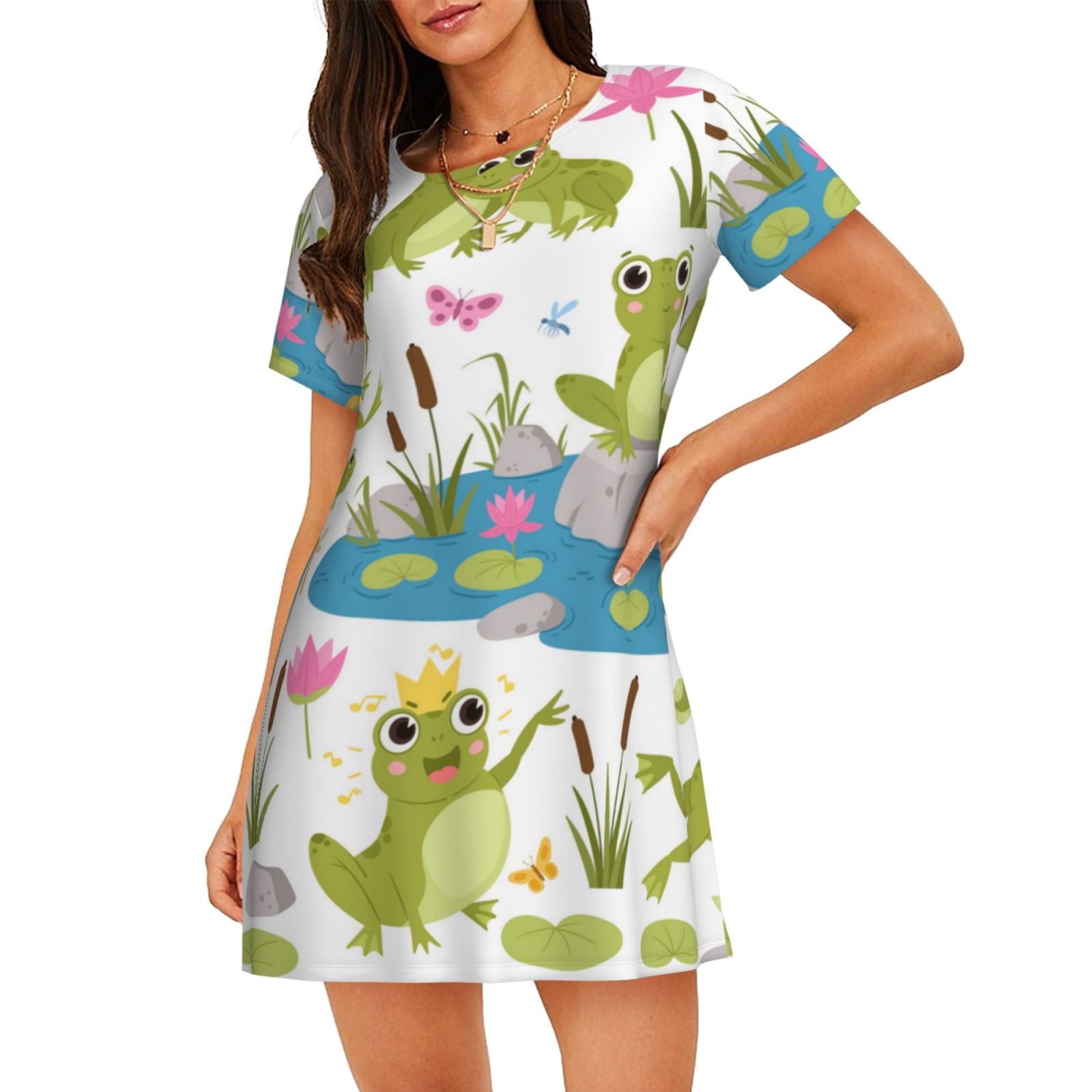 Balery Cartoon Frogs Pattern Womens Short Sleeve Sleepshirt Scoopneck ...