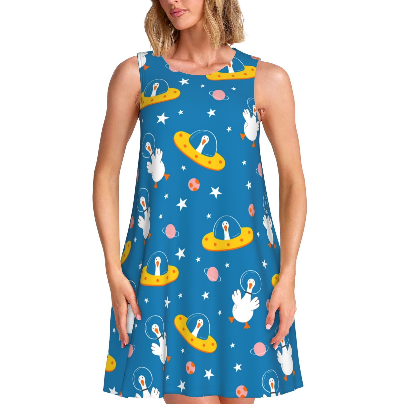 Balery Cartoon Goose Pattern Women’s Summer Dresses – Loose Sleeveless ...