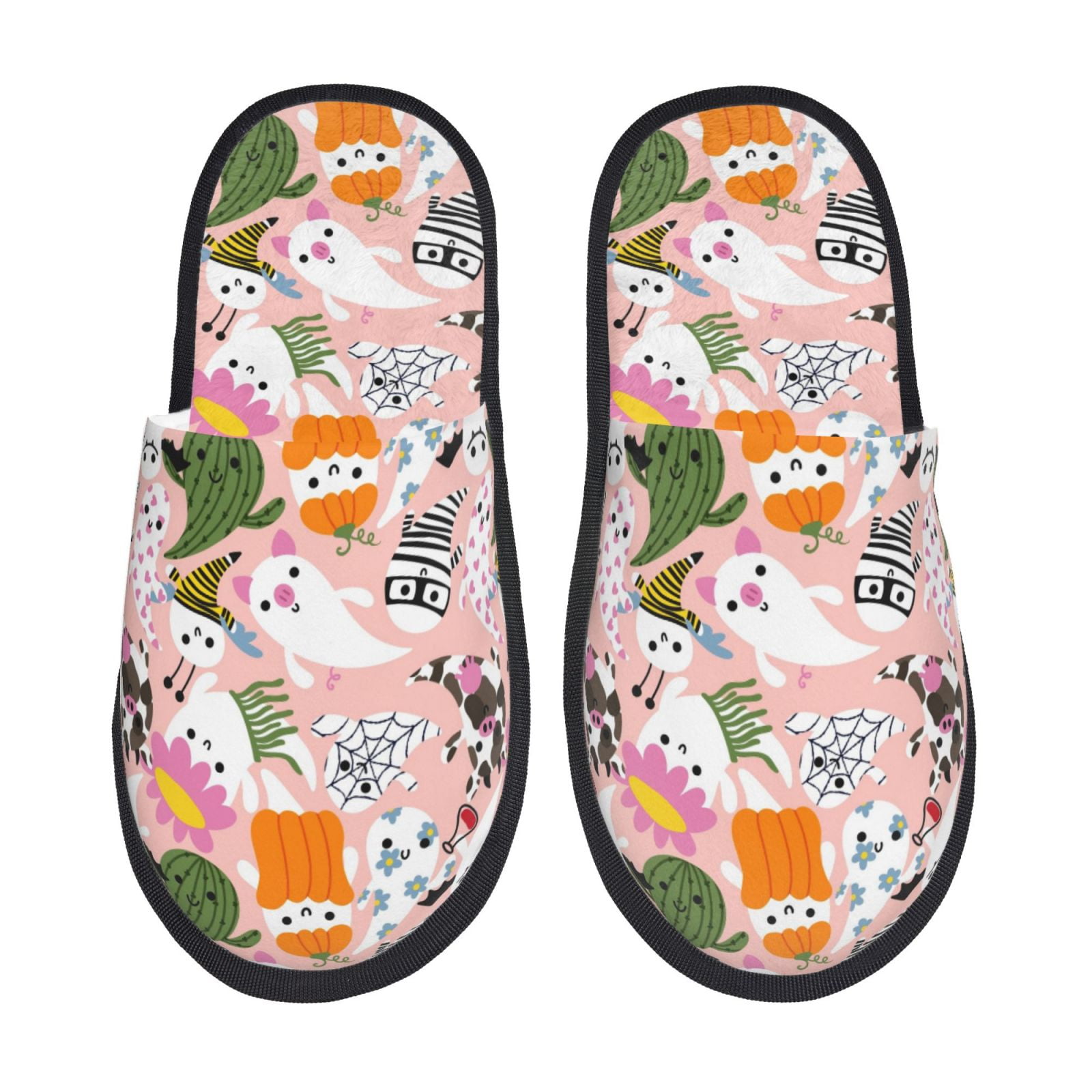 Balery Cartoon Halloween Slient Indoor Furry Fleece Comfort House Shoes ...