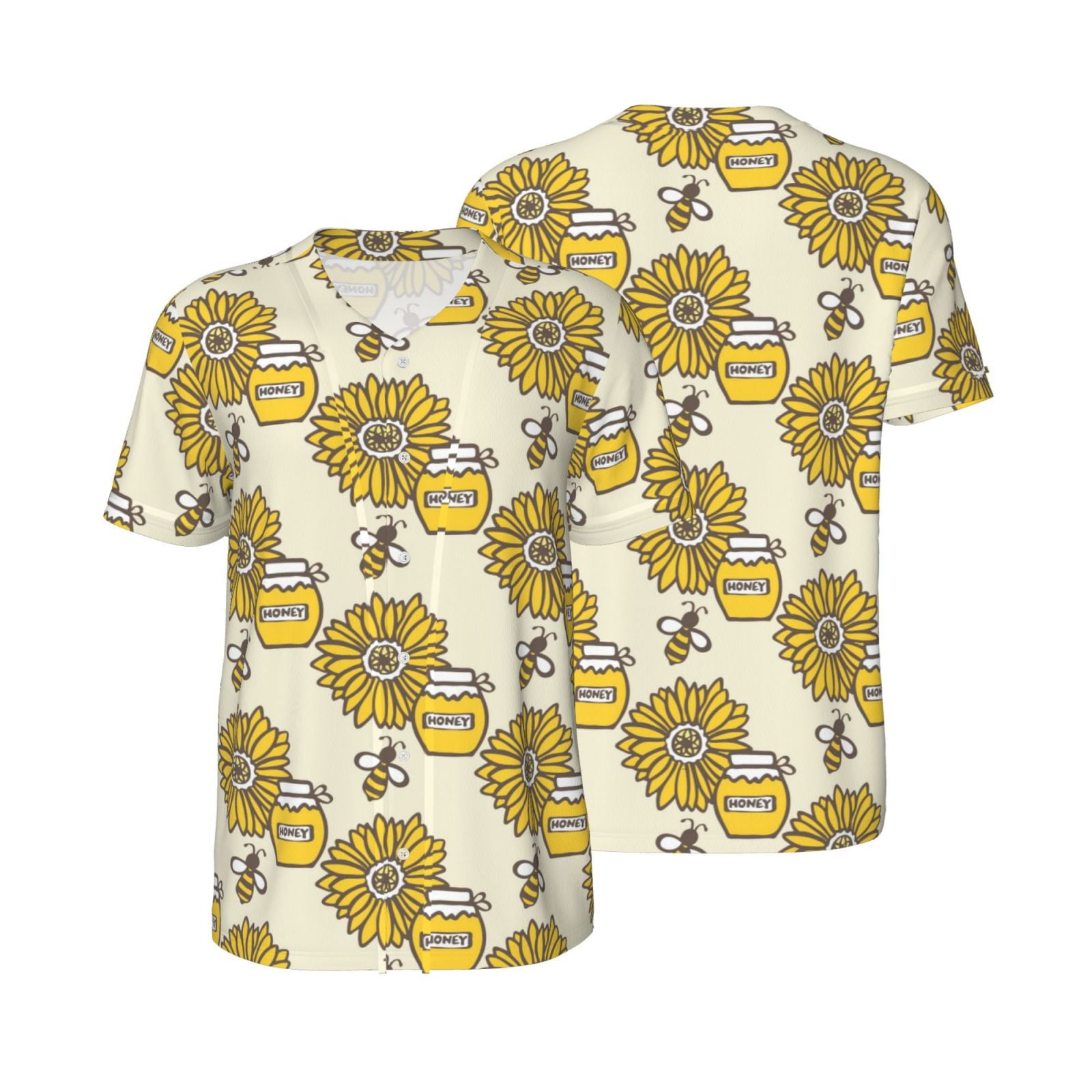 Balery Cartoon Honey Pot Bee Sunflower Baseball Jersey for Men Casual ...