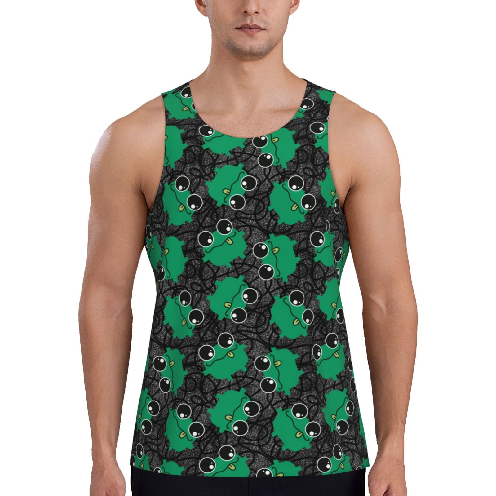 Balery Cartoon Kawaii Frogs Pattern Men's Workout Tank Top Gym Muscle ...