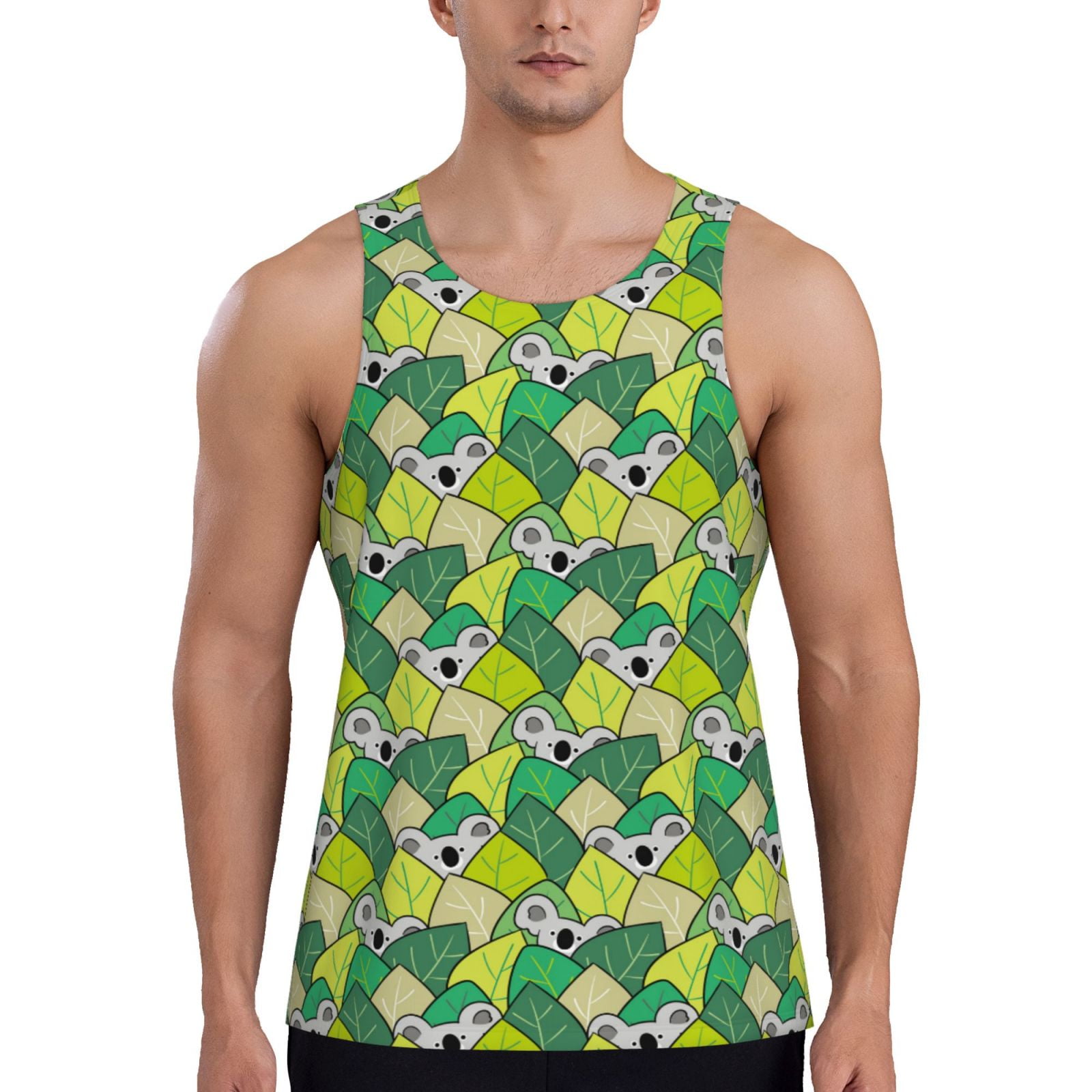 Balery Cartoon Koala Bear and Leaf Pattern Men's Workout Tank Top Gym ...