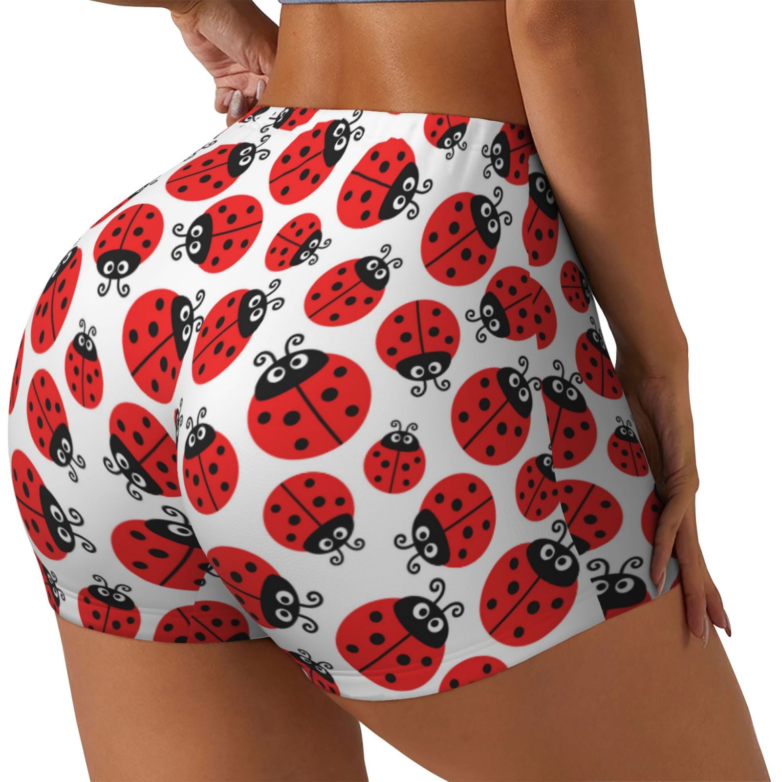Balery Cartoon Ladybug Printed Workout Shorts for Women Seamless Scrunch Short Gym Yoga Running ...